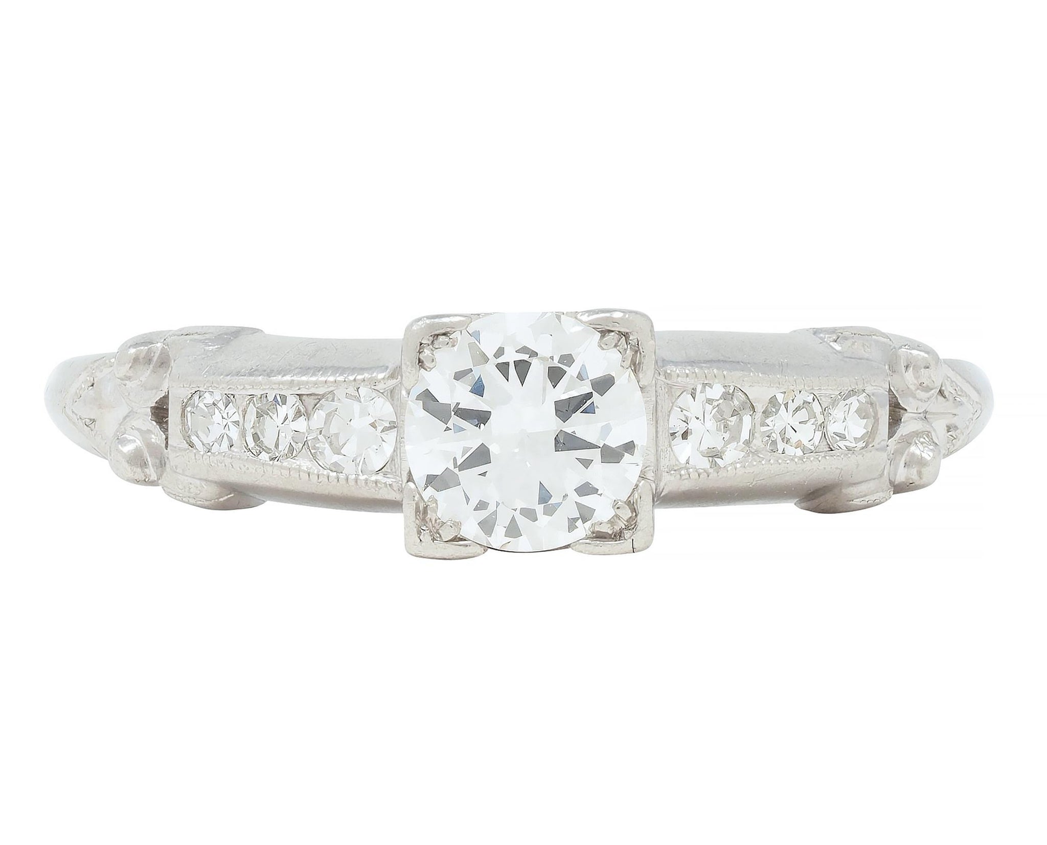 Art Deco 0.45 CTW Old European Cut Diamond Platinum Scroll Engagement