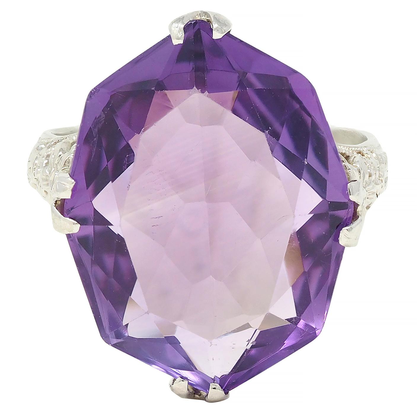 Allsopp Bros. Art Deco Amethyst 18 Karat White Gold Vintage Orange Blo