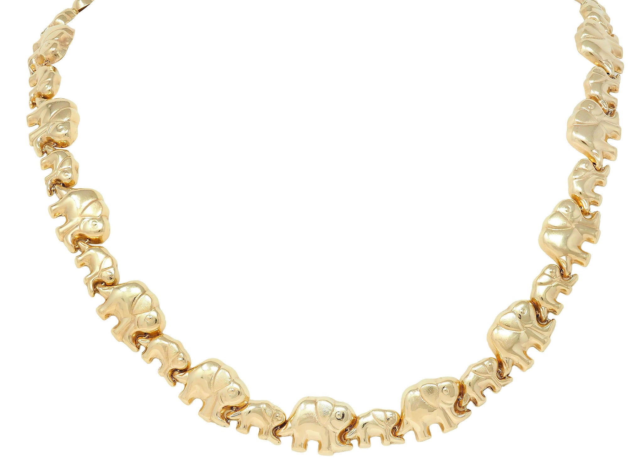 14 Karat Yellow Gold Mother & Baby Elephant Link Vintage Animal Neckla