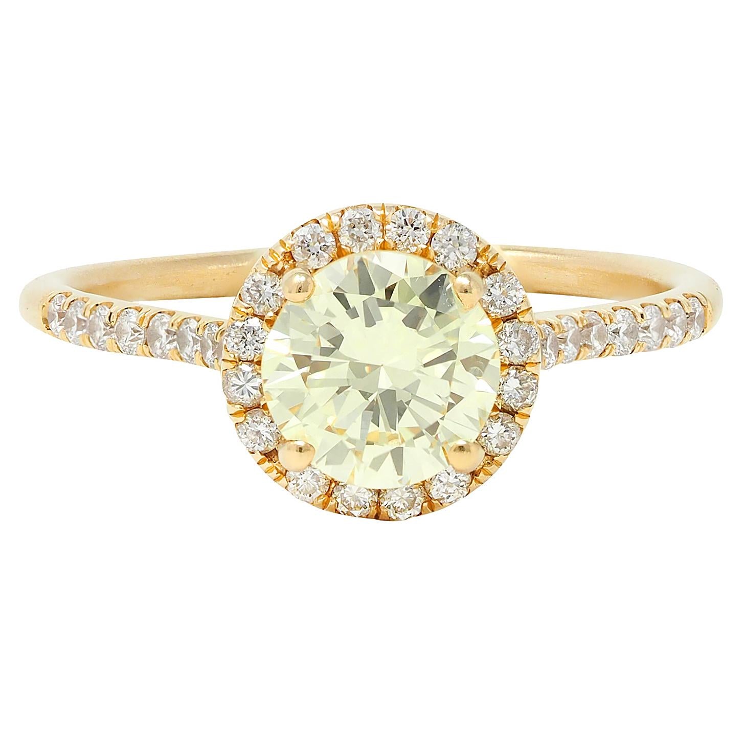 Contemporary 1.65 CTW Fancy Light Yellow Diamond 18 Karat Yellow Gold