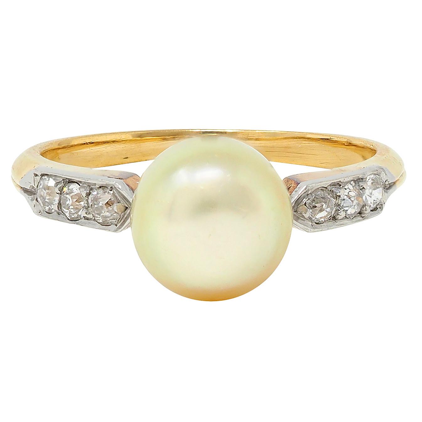 Edwardian Natural Pinctada Saltwater Pearl Diamond Platinum 18 Karat Y