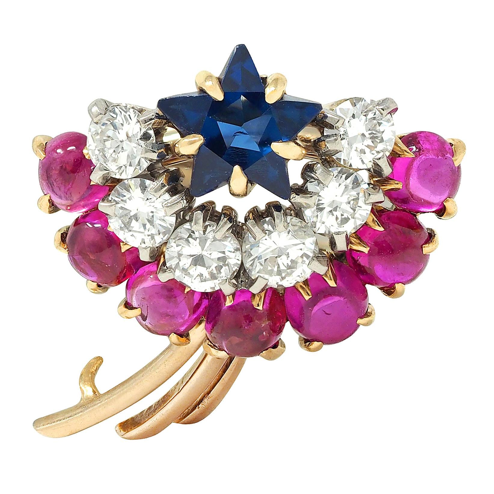 Cartier Retro 14 Karat Yellow Gold Diamond Ruby Sapphire Vintage Shoot