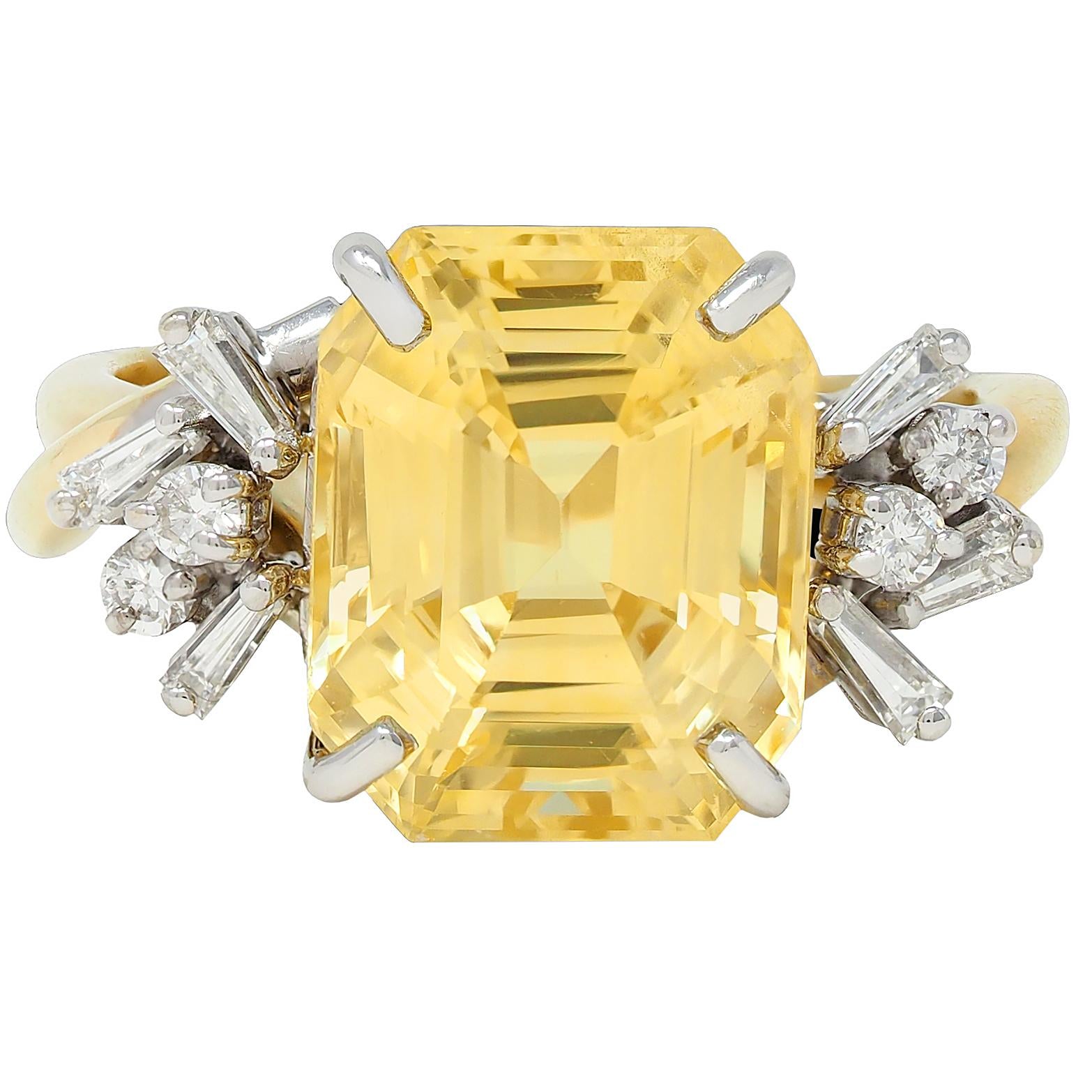 Mid-Century 11.37 CTW No Heat Ceylon Yellow Sapphire Diamond 18 Karat