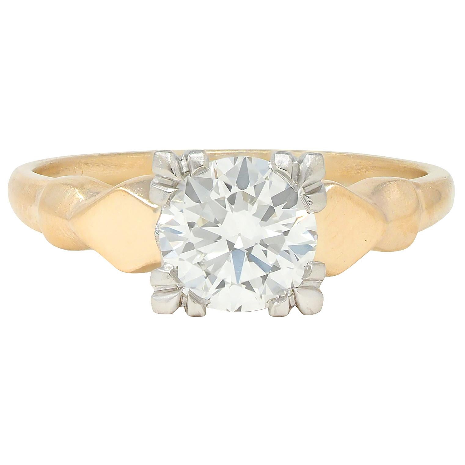 Retro 1.02 CTW Transitional Cut Platinum 14 Karat Yellow Gold Vintage