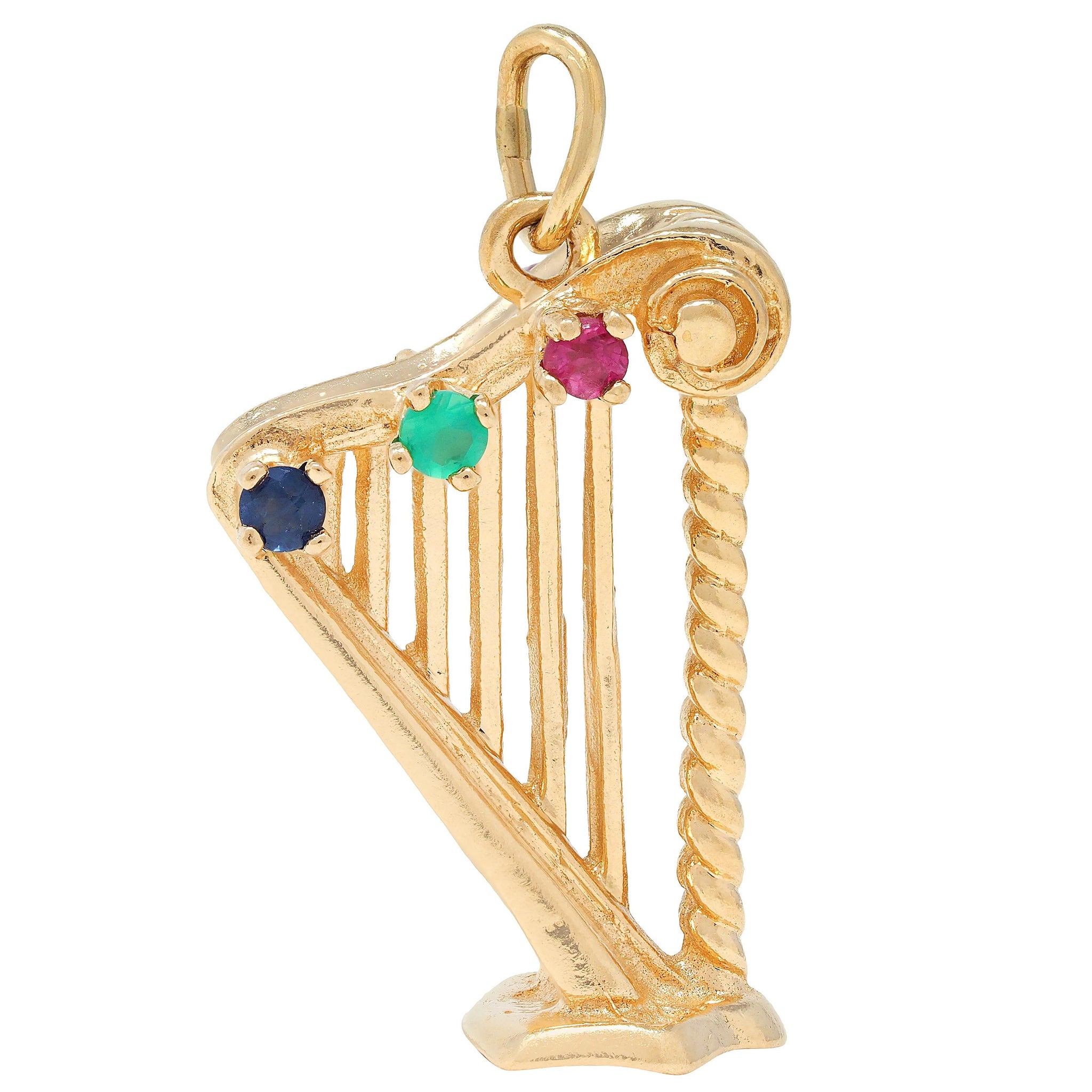 1960's Multi-Gem 14 Karat Yellow Gold Vintage Harp Musical Instrument