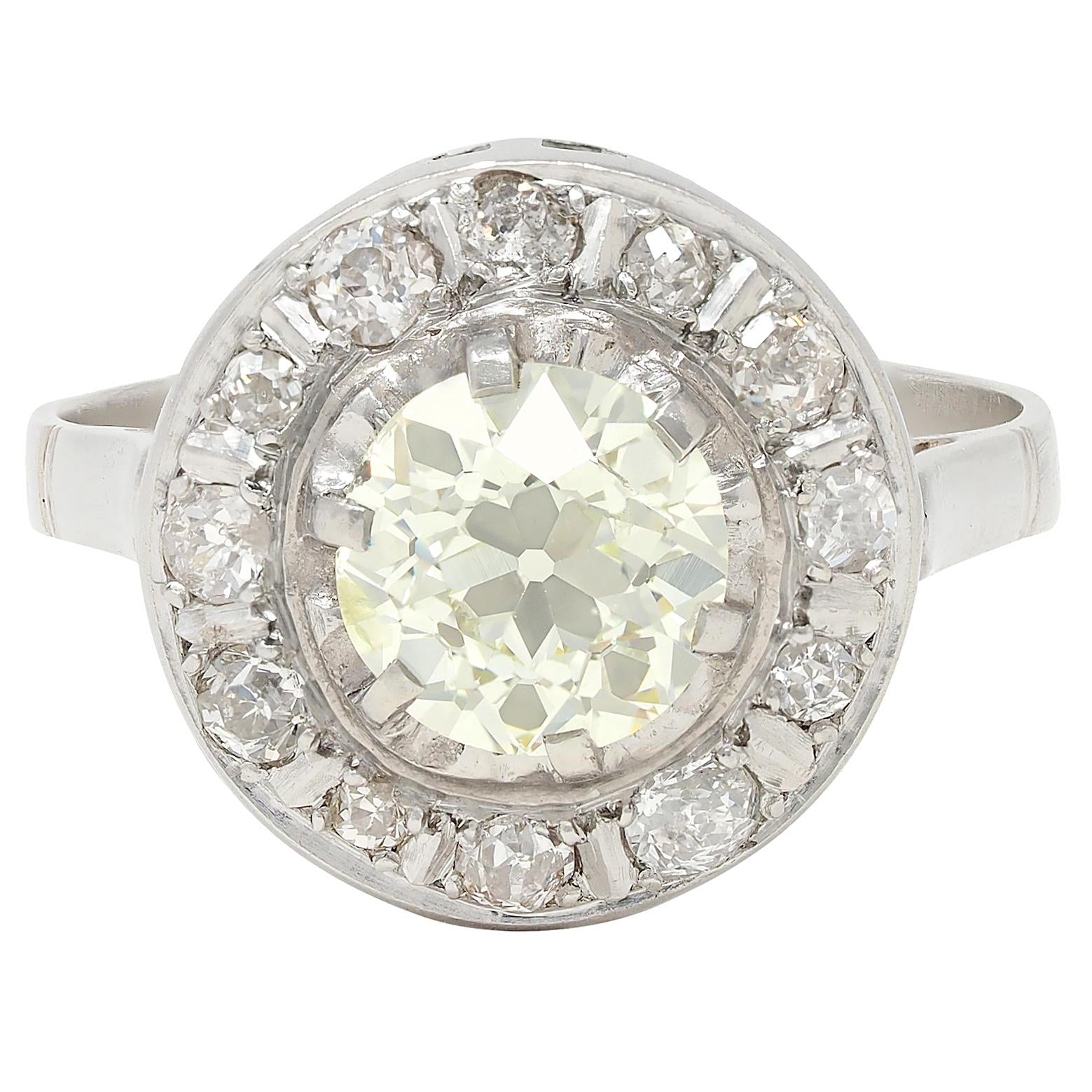 Art Deco 1.95 CTW Diamond Platinum Antique Scrolling Halo Engagement R