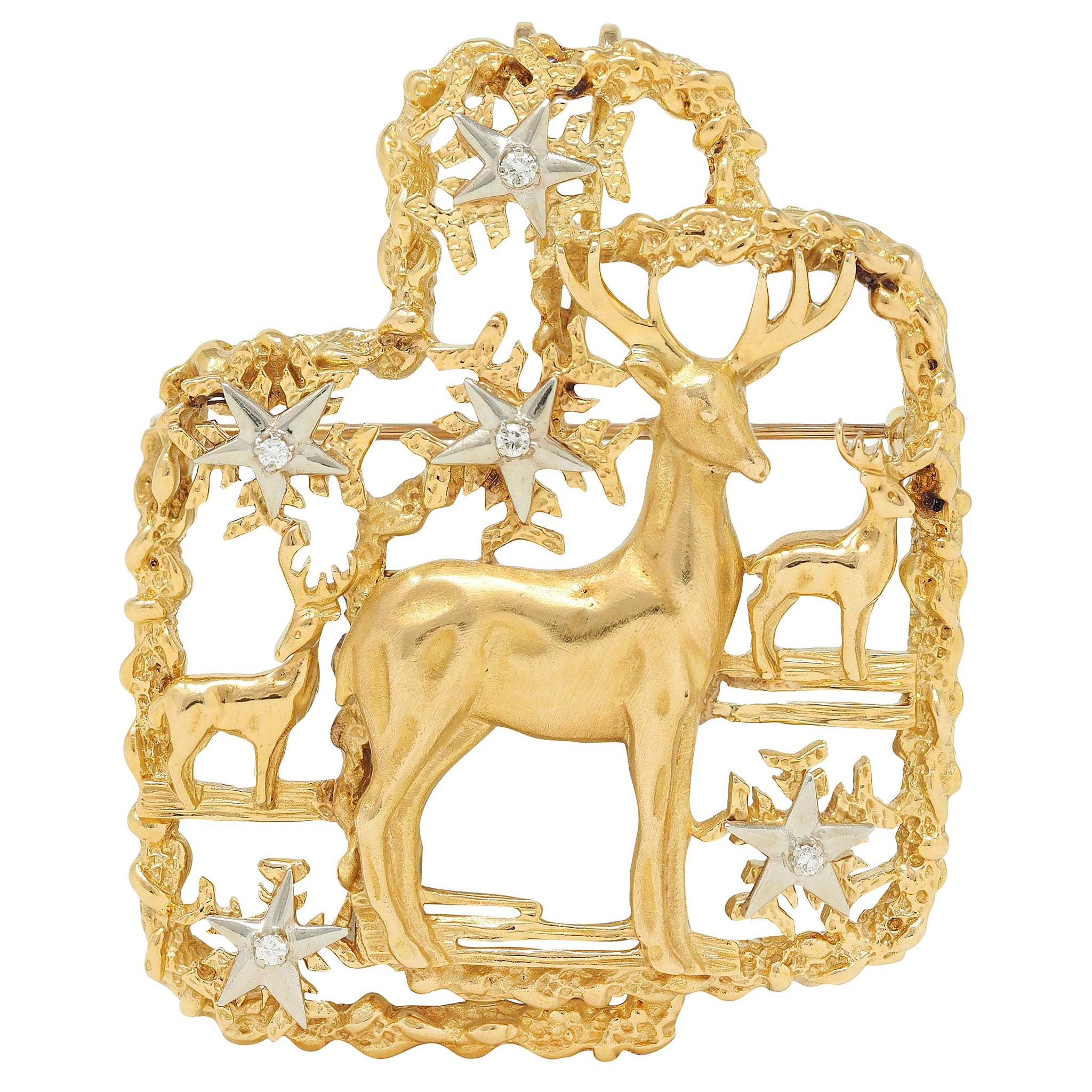 Peter Lindeman 1975 Diamond 18 Karat Two-Tone Gold Vintage Reindeer Xm