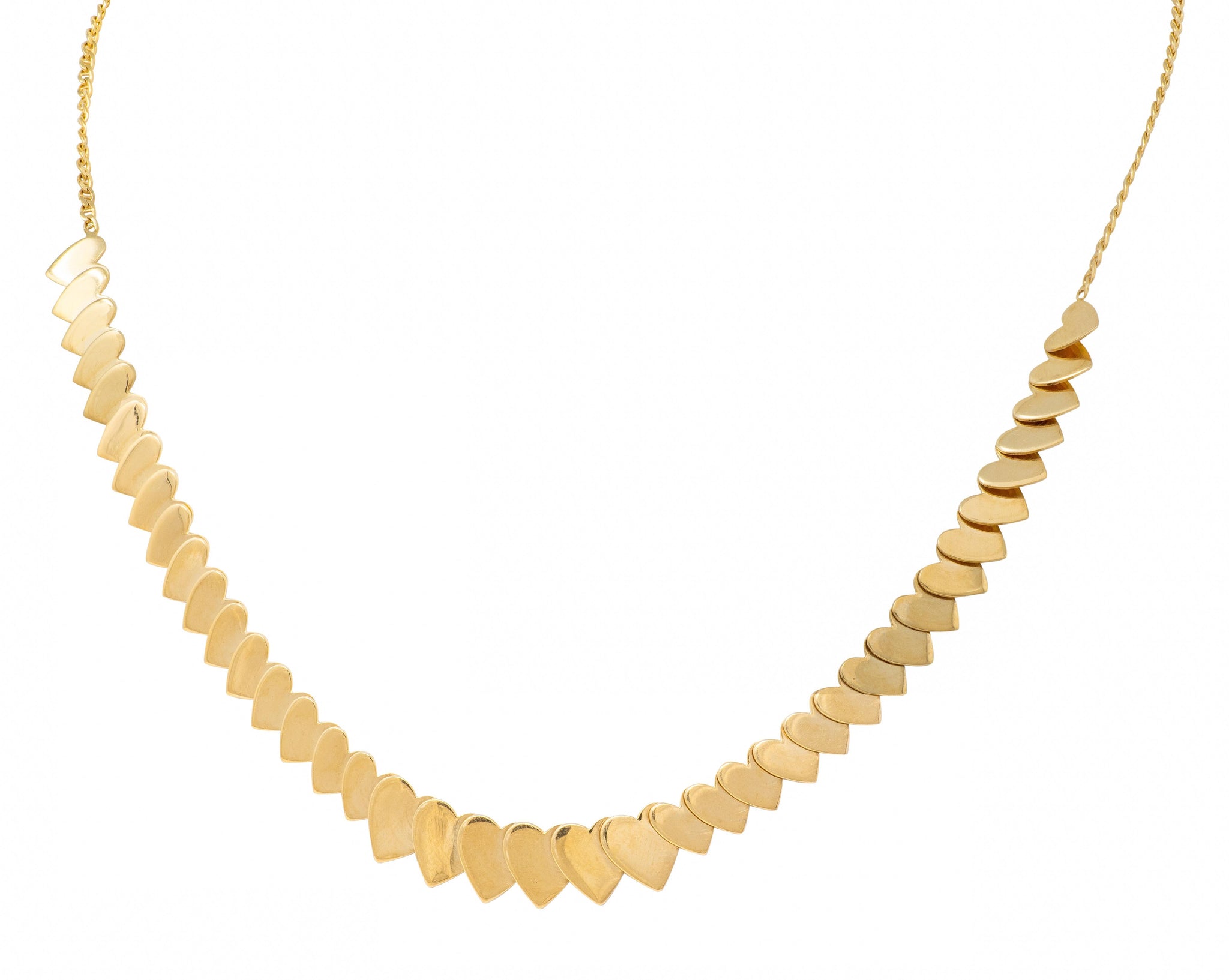 1990's 14 Karat Yellow Gold Graduated Heart Vintage Station Necklace