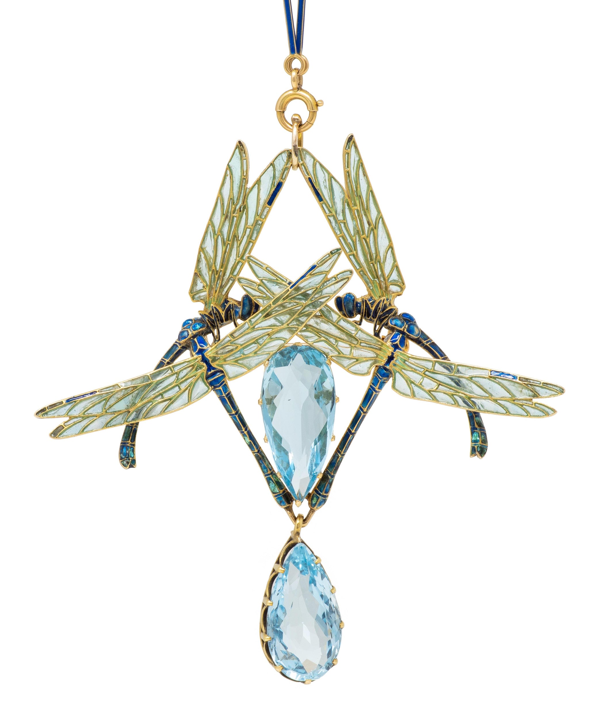 Rene Lalique Art Nouveau 1903 Aquamarine Enamel 18 Karat Yellow Gold F