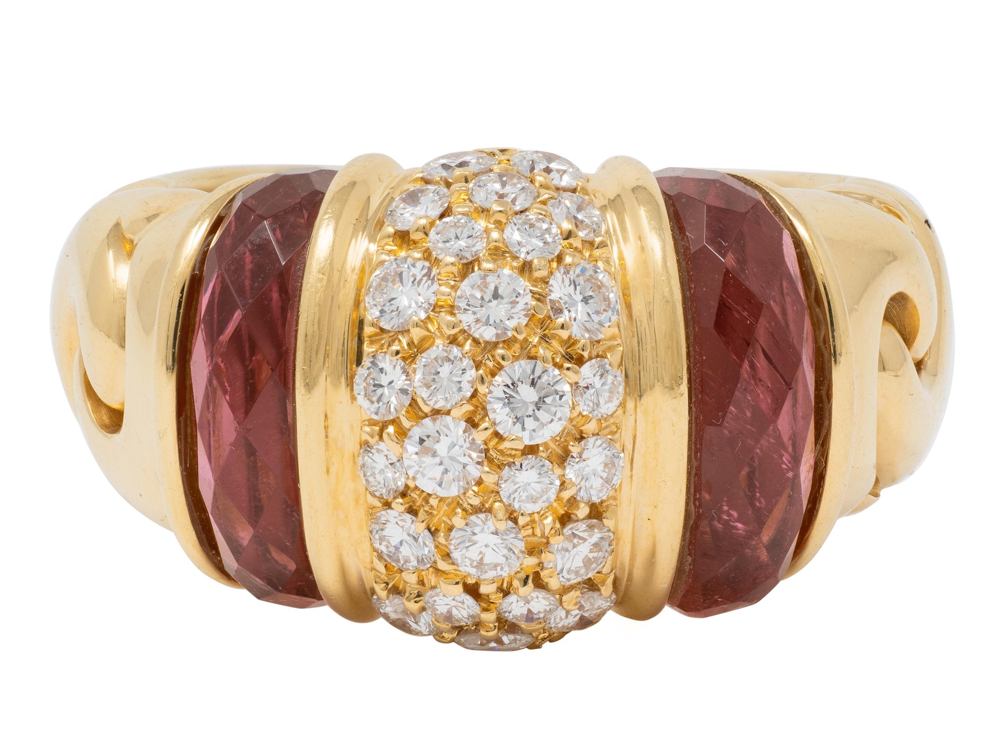 Bulgari 1990's Diamond Tourmaline 18 Karat Yellow Gold Vintage Passo D