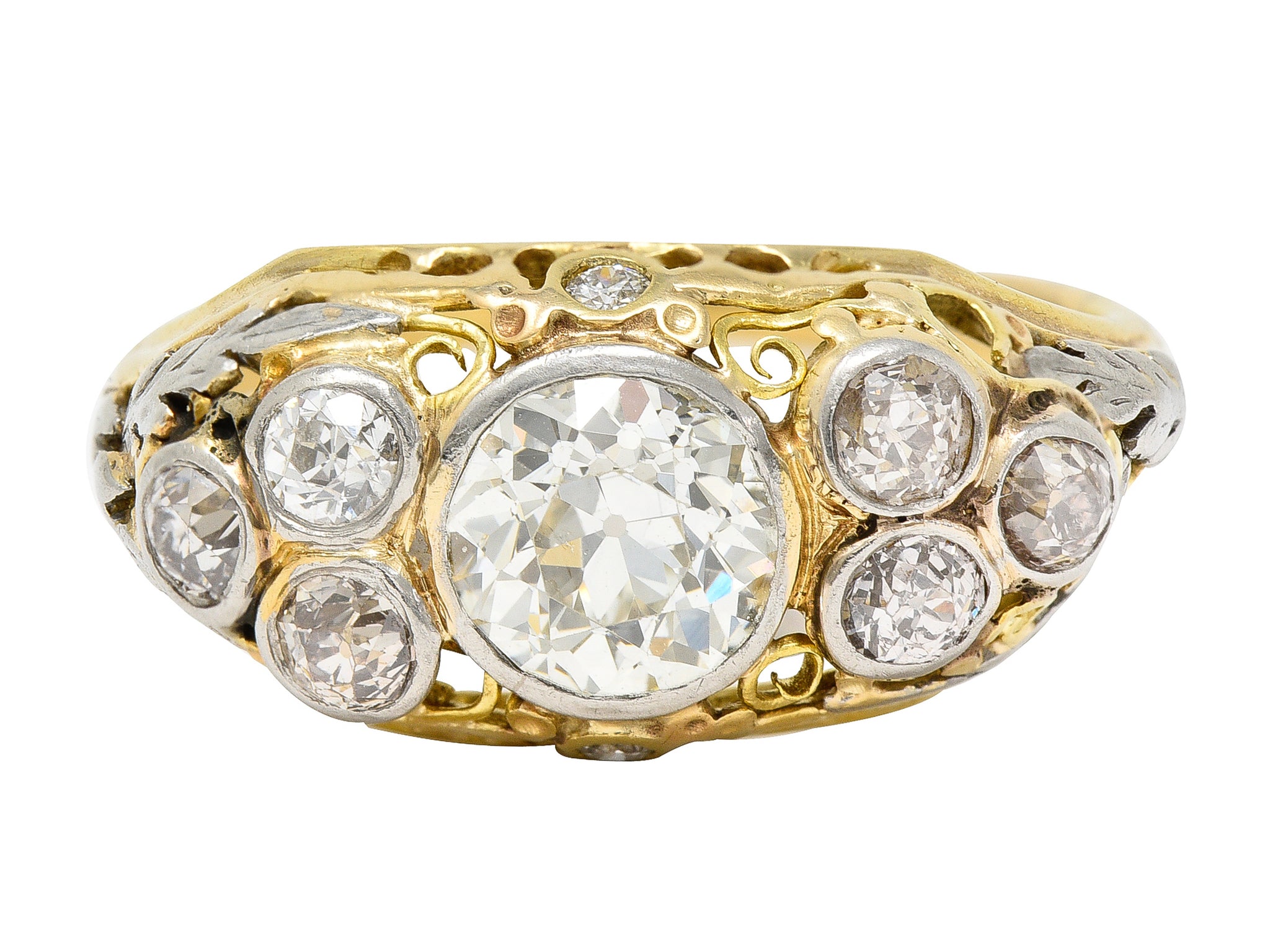 Arts & Crafts 1.95 CTW Old European Cut Diamond Platinum-Topped 14 ...