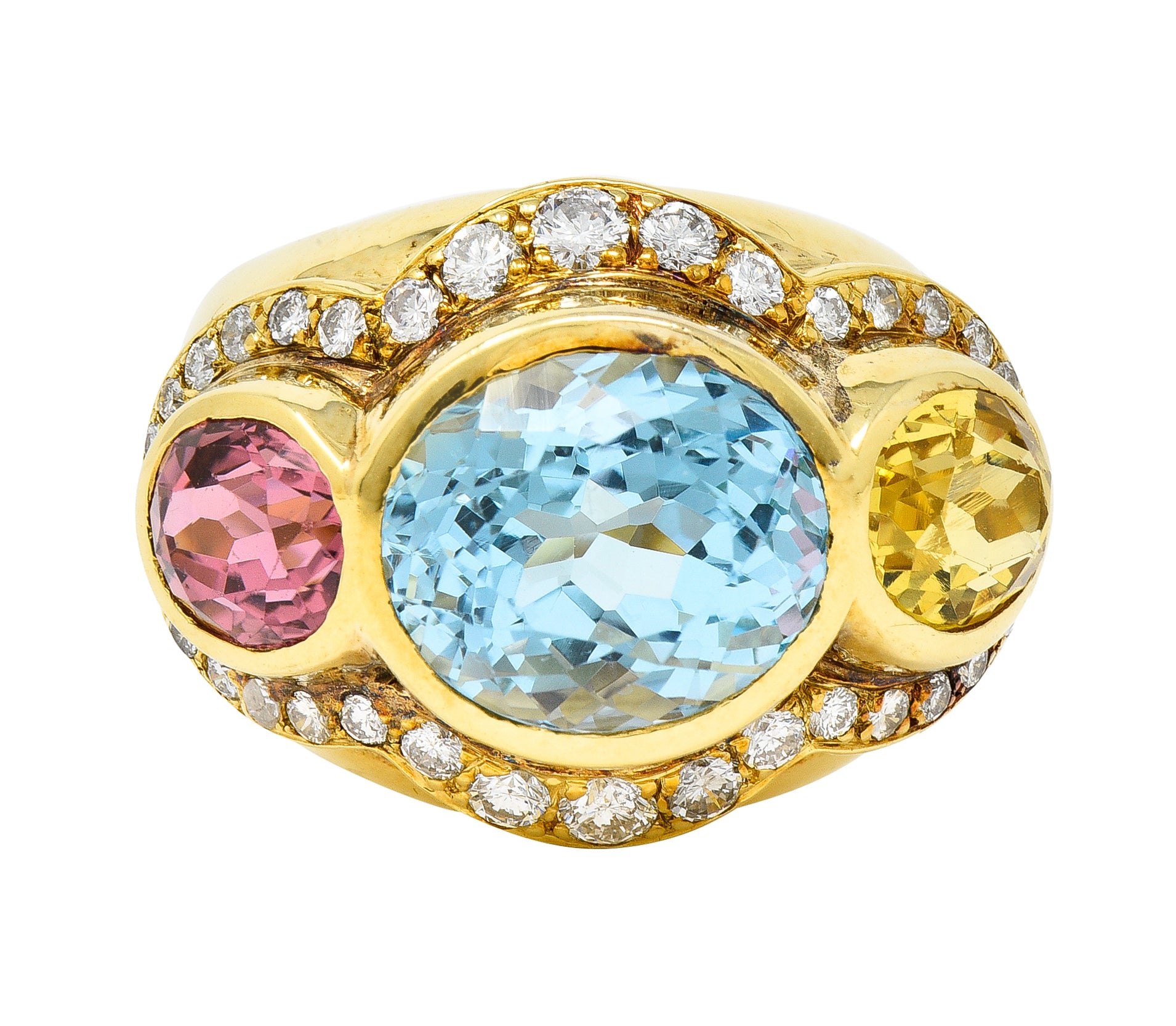 1980s 11.27 CTW Topaz Tourmaline Heliodor Diamond 18 Karat Yellow Gold ...