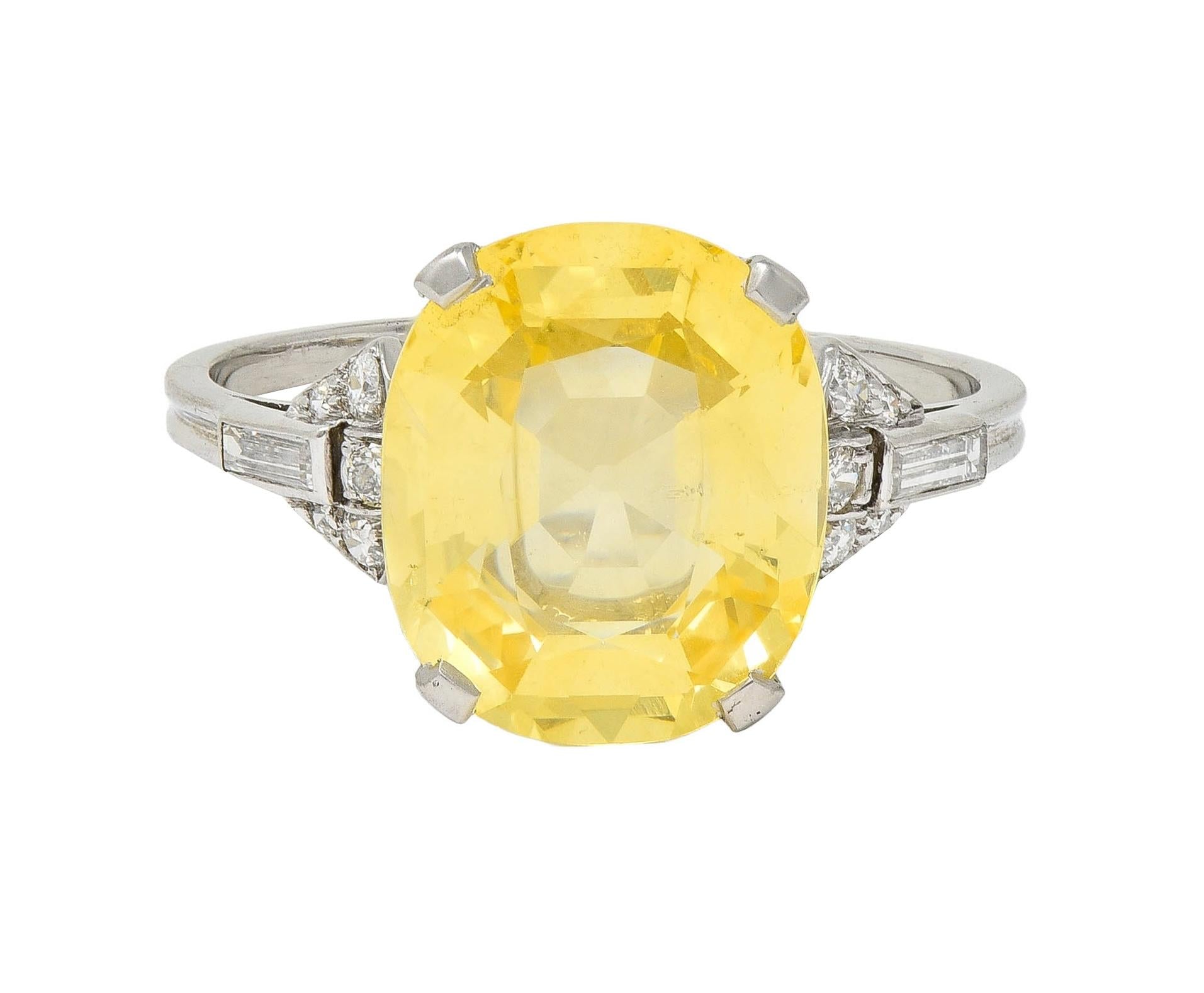 Art Deco 6.75 CTW No Heat Yellow Ceylon Sapphire Diamond Platinum Vint