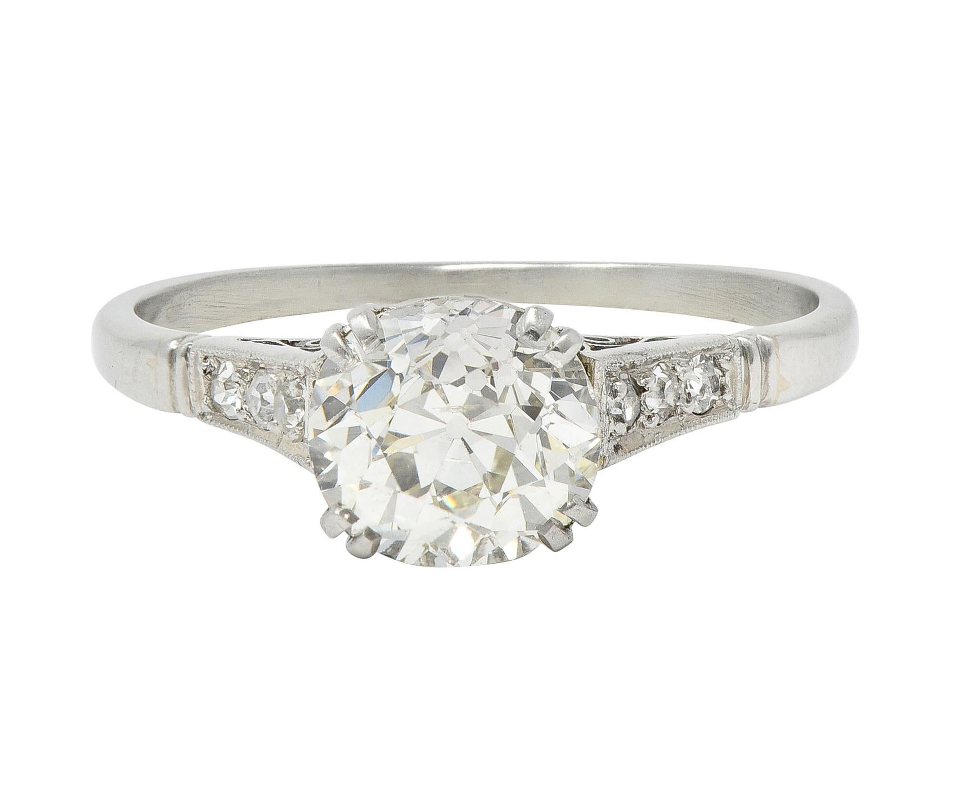 Art Deco Old Mine Cut Diamond Platinum Scrolling Vintage Engagement Ri