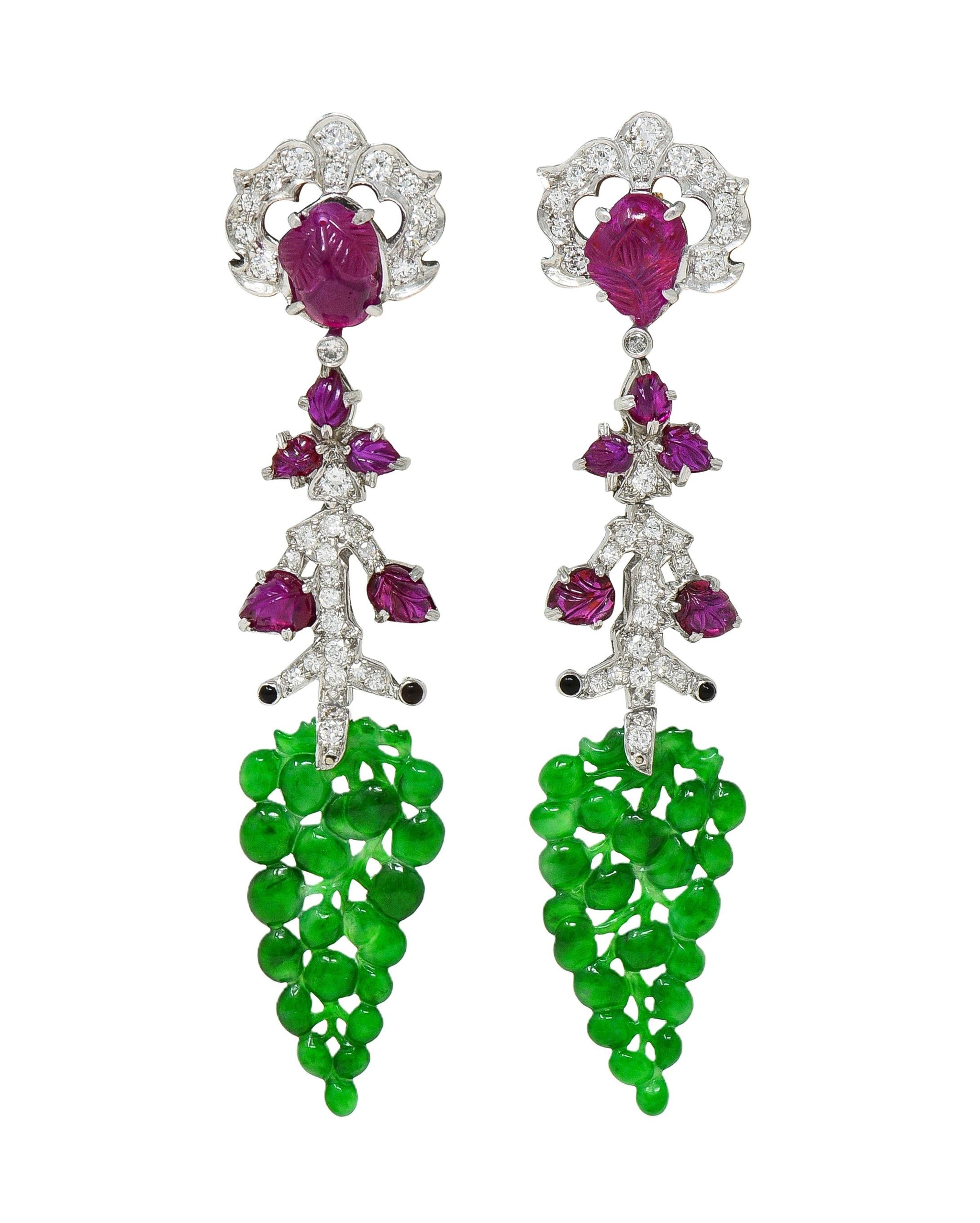 Art Deco No Heat Burma Ruby Type A Jadeite Onyx Diamond Platinum Vinta