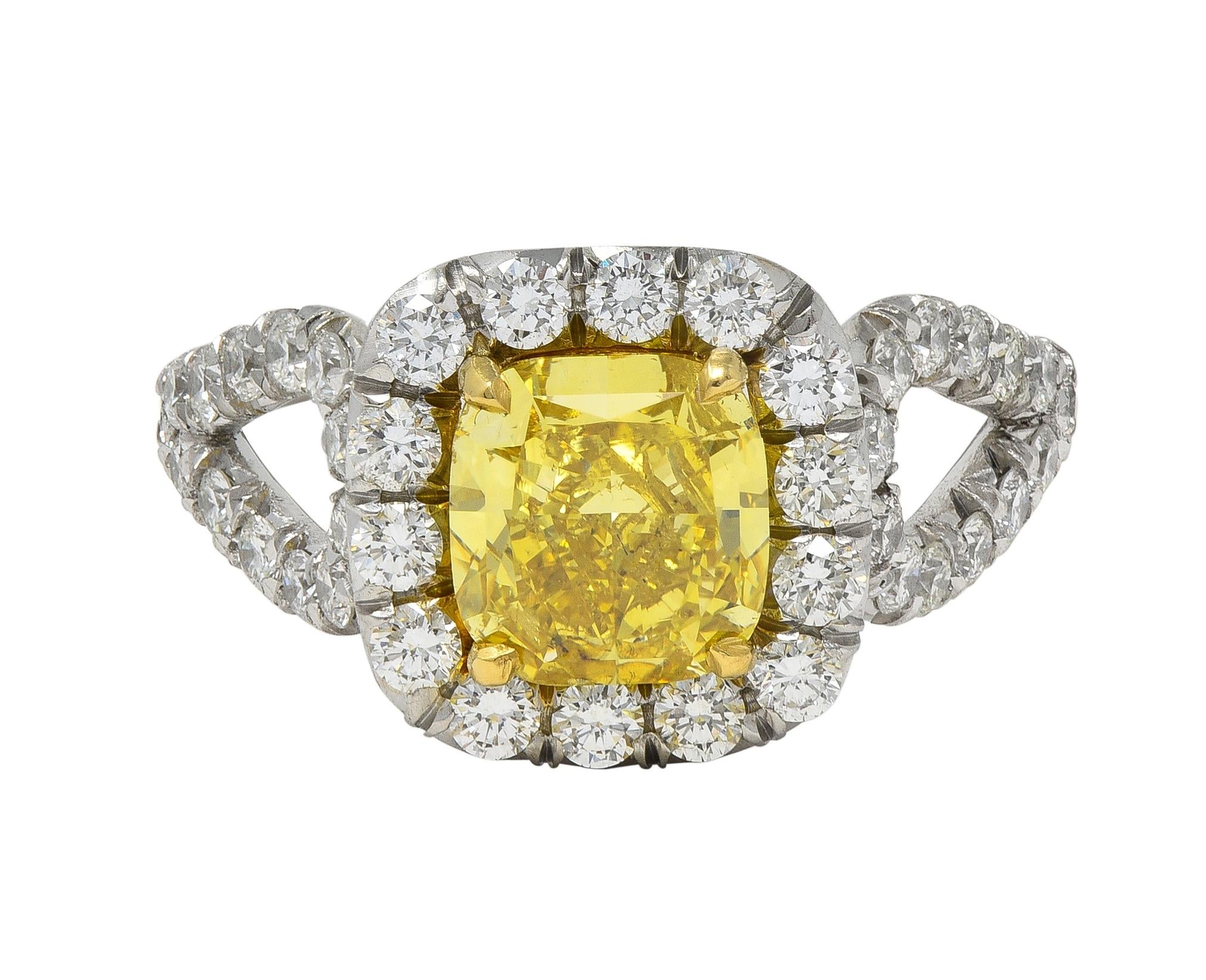 Contemporary 2.79 CTW Fancy Yellow Diamond Platinum 18 Karat Yellow Go