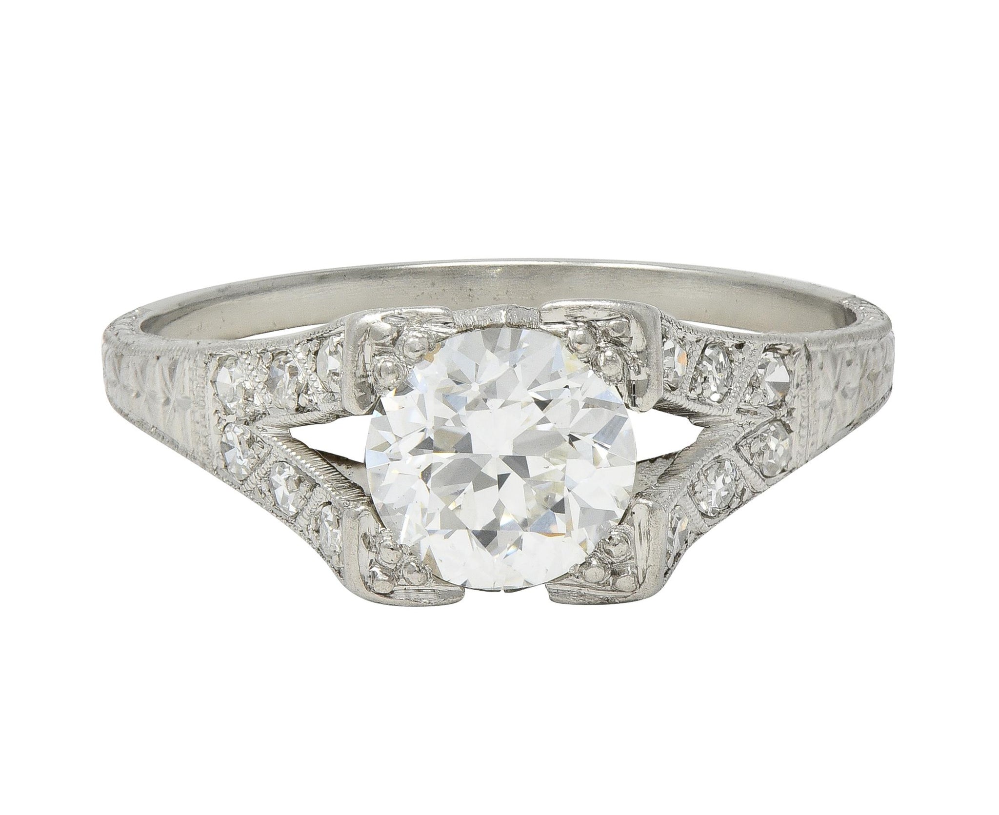 Art Deco 1.30 CTW Old European Diamond Platinum Vintage Fanning Wheat
