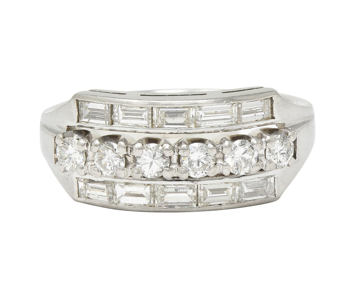 Mid-Century 1.16 CTW Diamond Platinum Three Row Vintage Stack Band Rin