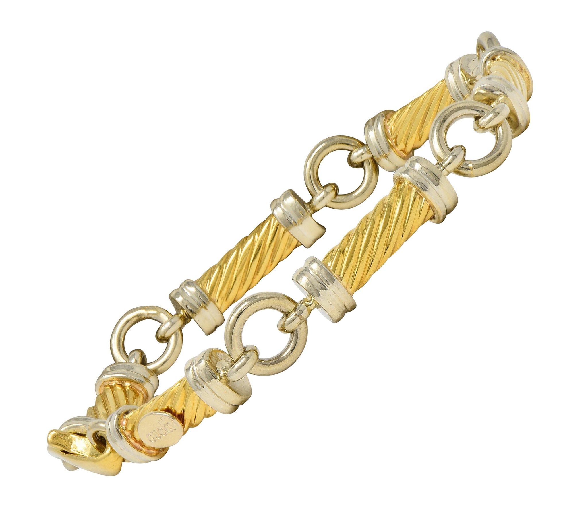 Gucci 1990's 18 Karat Two-Tone Yellow White Gold Vintage Twisted Colum