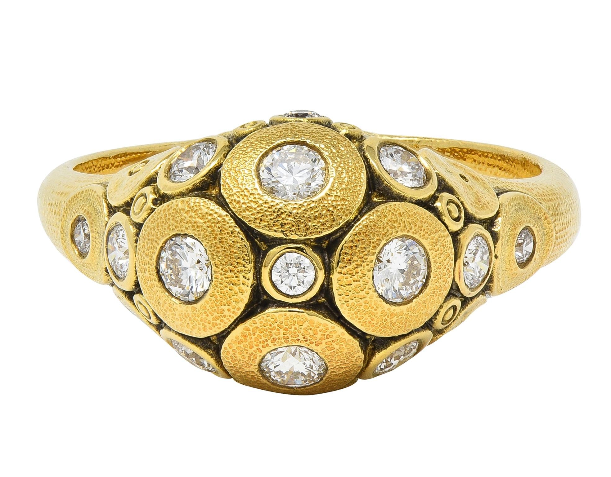 Alex Sepkus 2000's Diamond 18 Karat Yellow Gold Water Lilies Dome Ring