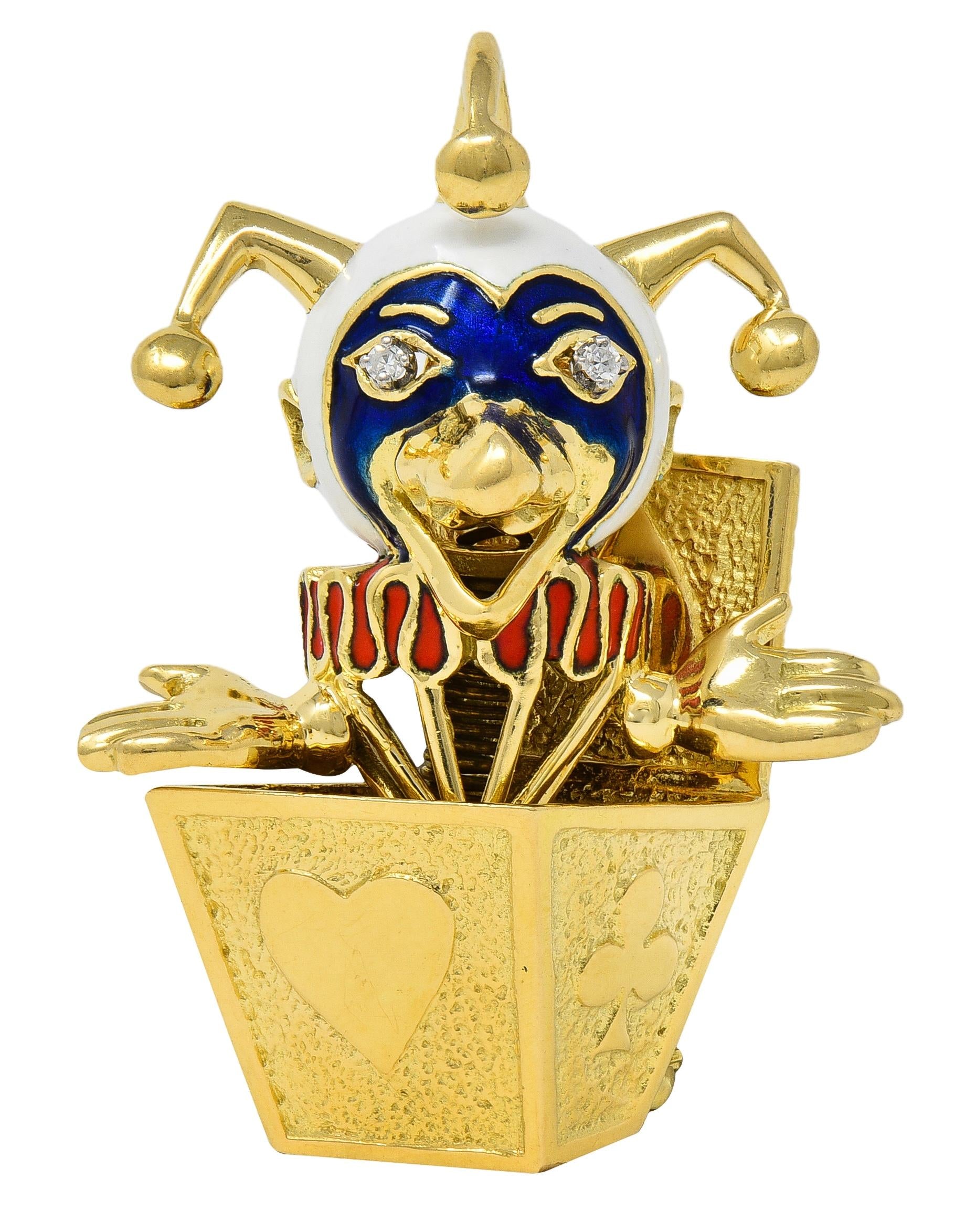 Peter Lindeman 1990's Diamond Enamel 18 Karat Yellow Gold Vintage Jack
