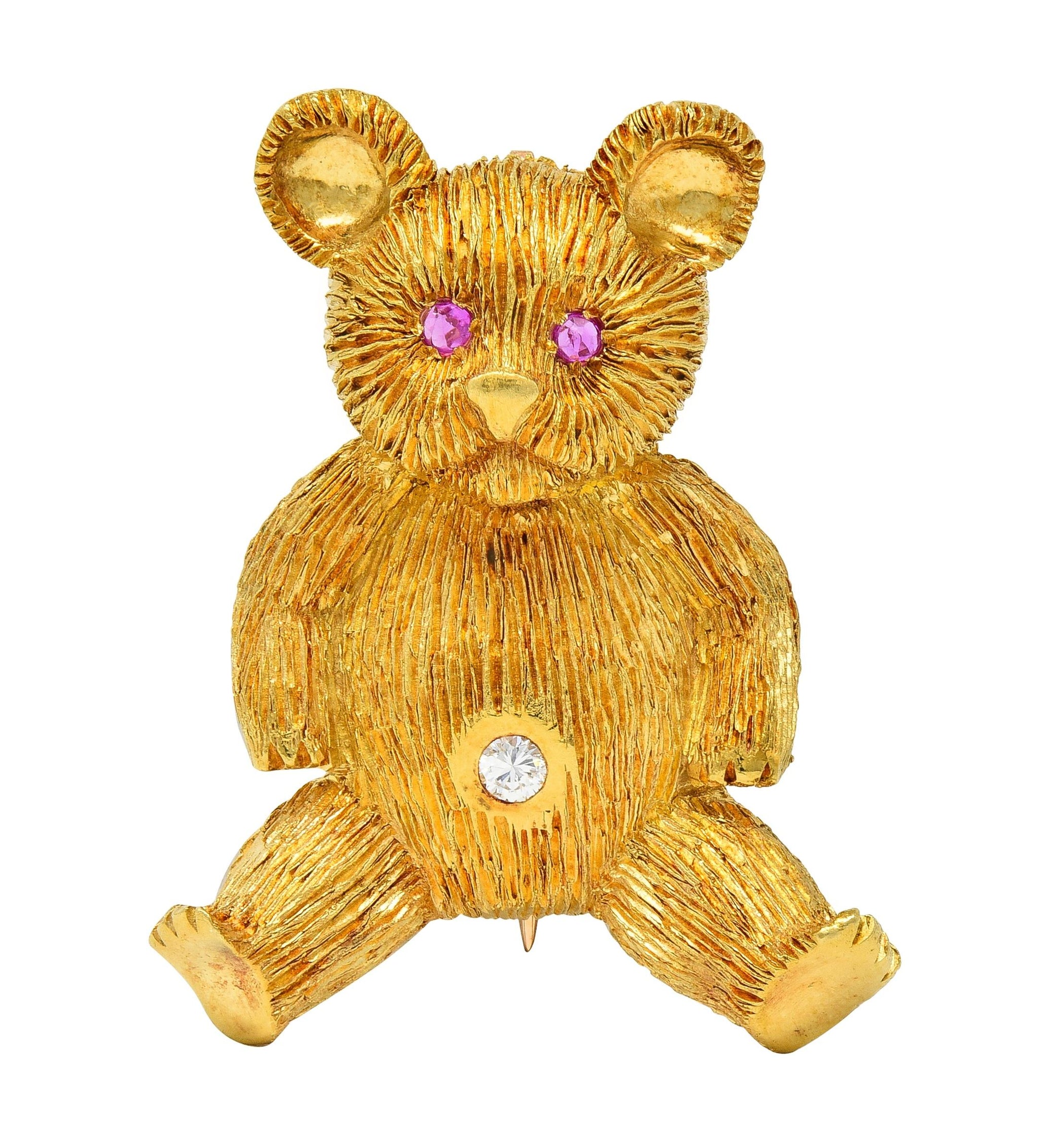 George Lederman 1960's Ruby Diamond 18 Karat Yellow Gold Vintage Teddy