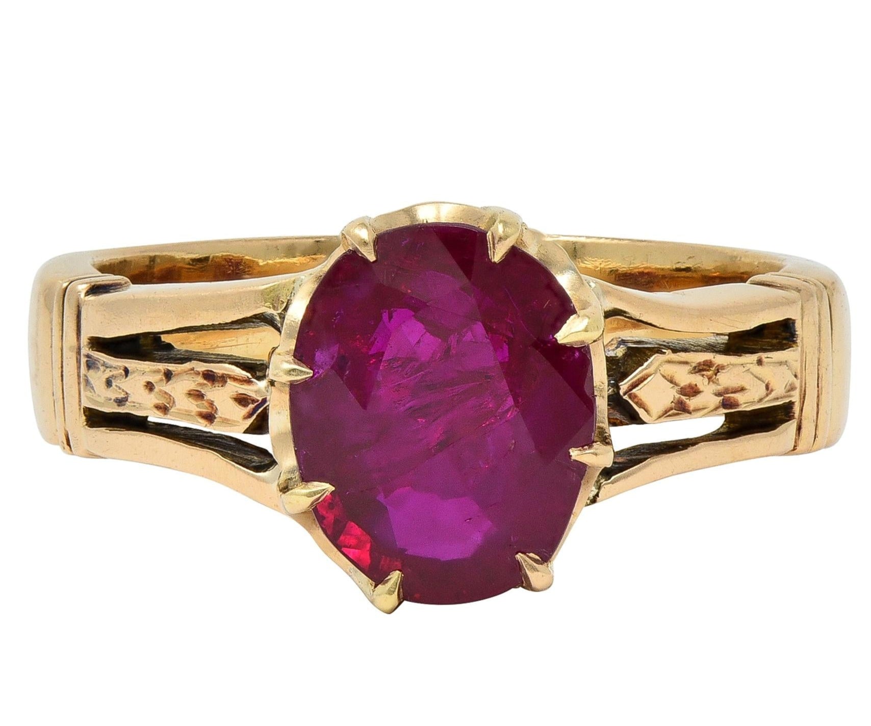 Victorian 3.47 CTW No Heat Burma Ruby 18 Karat Yellow Gold Antique Cro