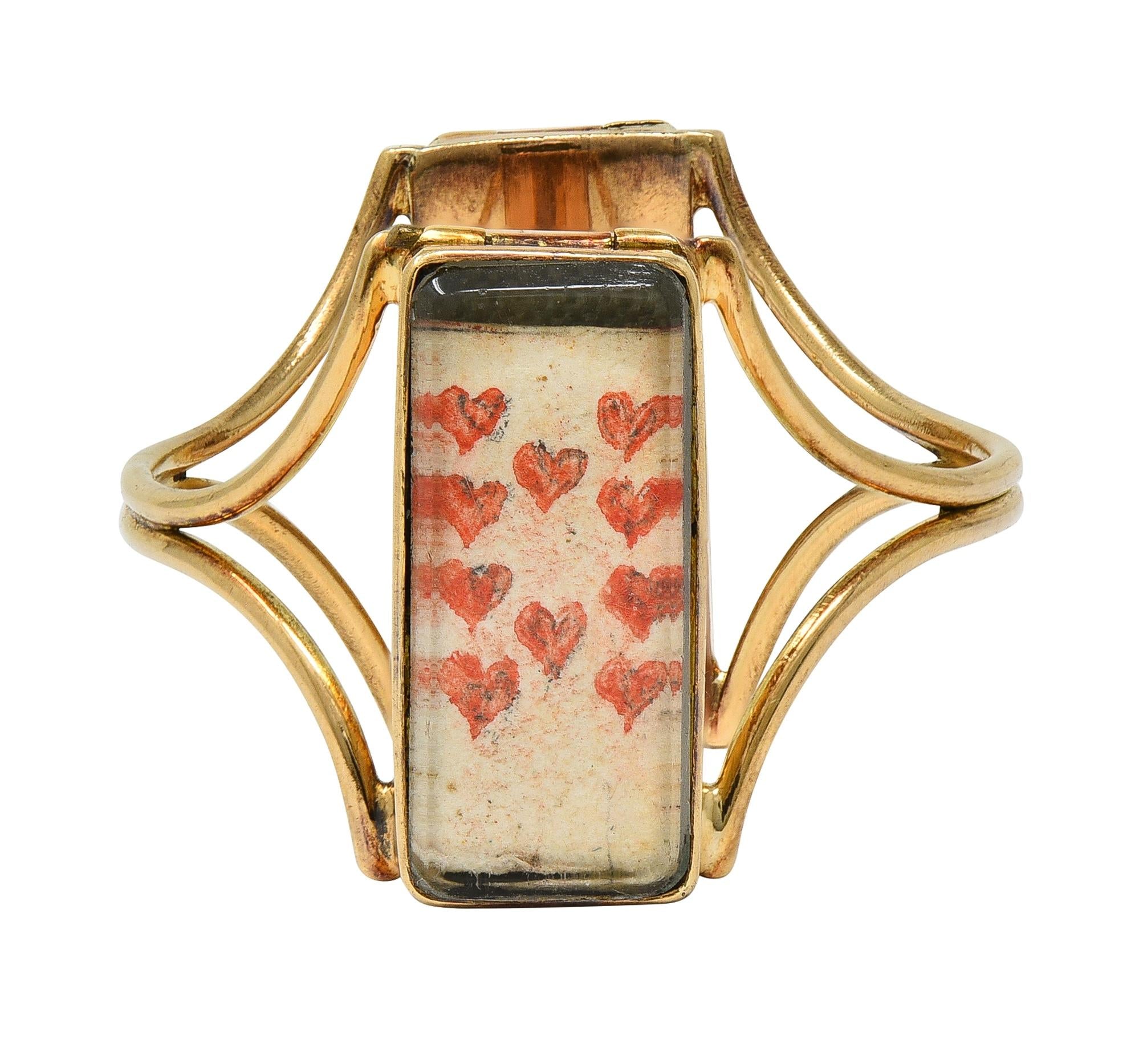 Georgian Quartz 14 Karat Yellow Gold Antique Playing Card Double Compa