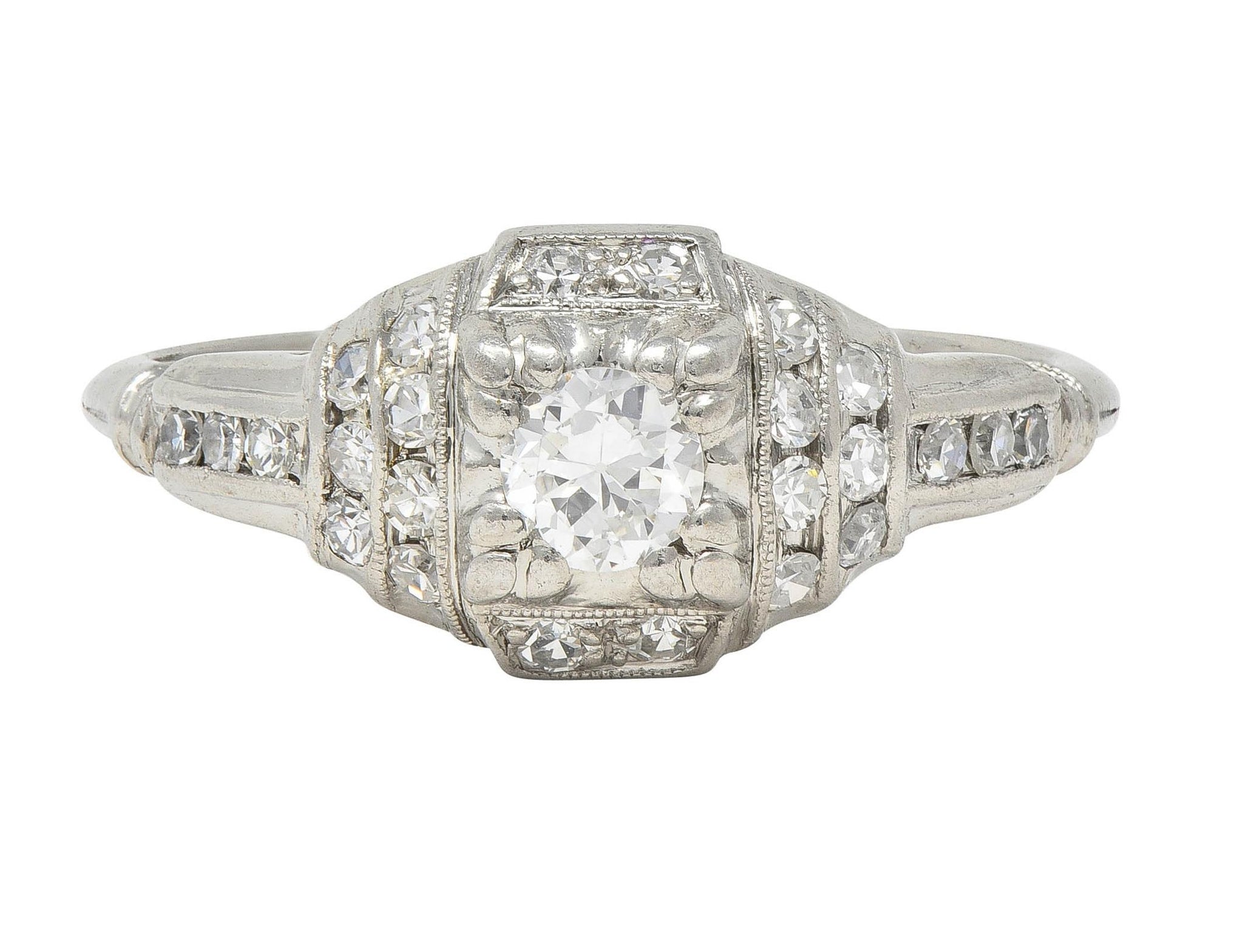 Retro 1943 Old European Cut Diamond Platinum Stepped Vintage Engagemen