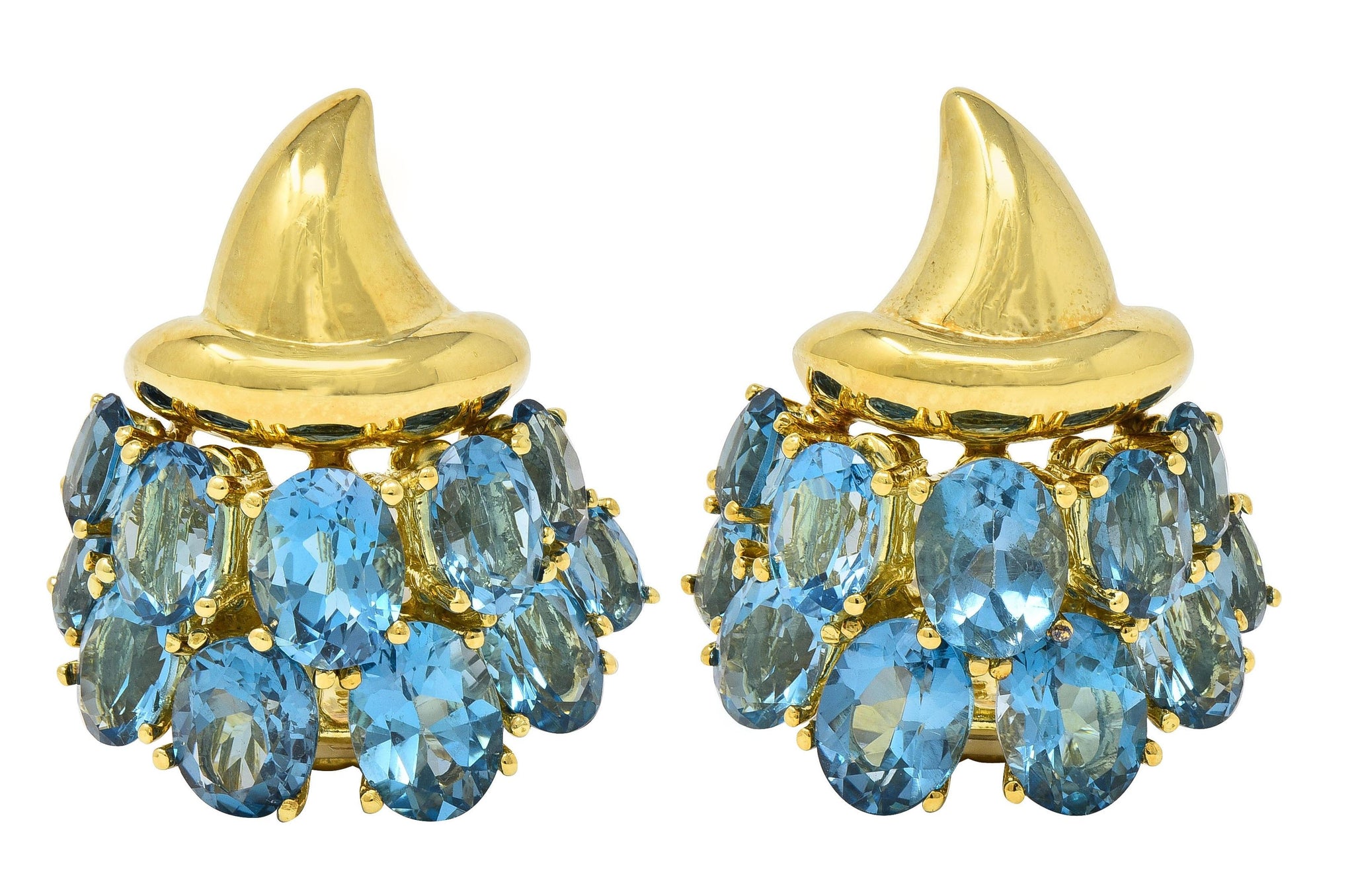 1990's Blue Topaz 18 Karat Yellow Gold Vintage Cornucopia Ear-Clip Ear