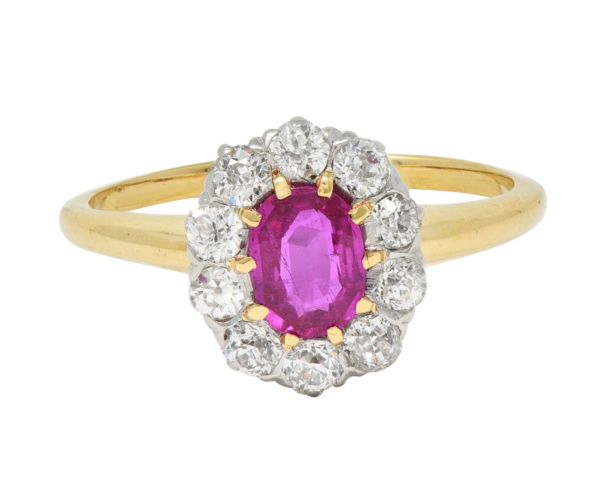 Edwardian No Heat Burma Ruby Diamond Platinum 18 Karat Gold Antique Ha