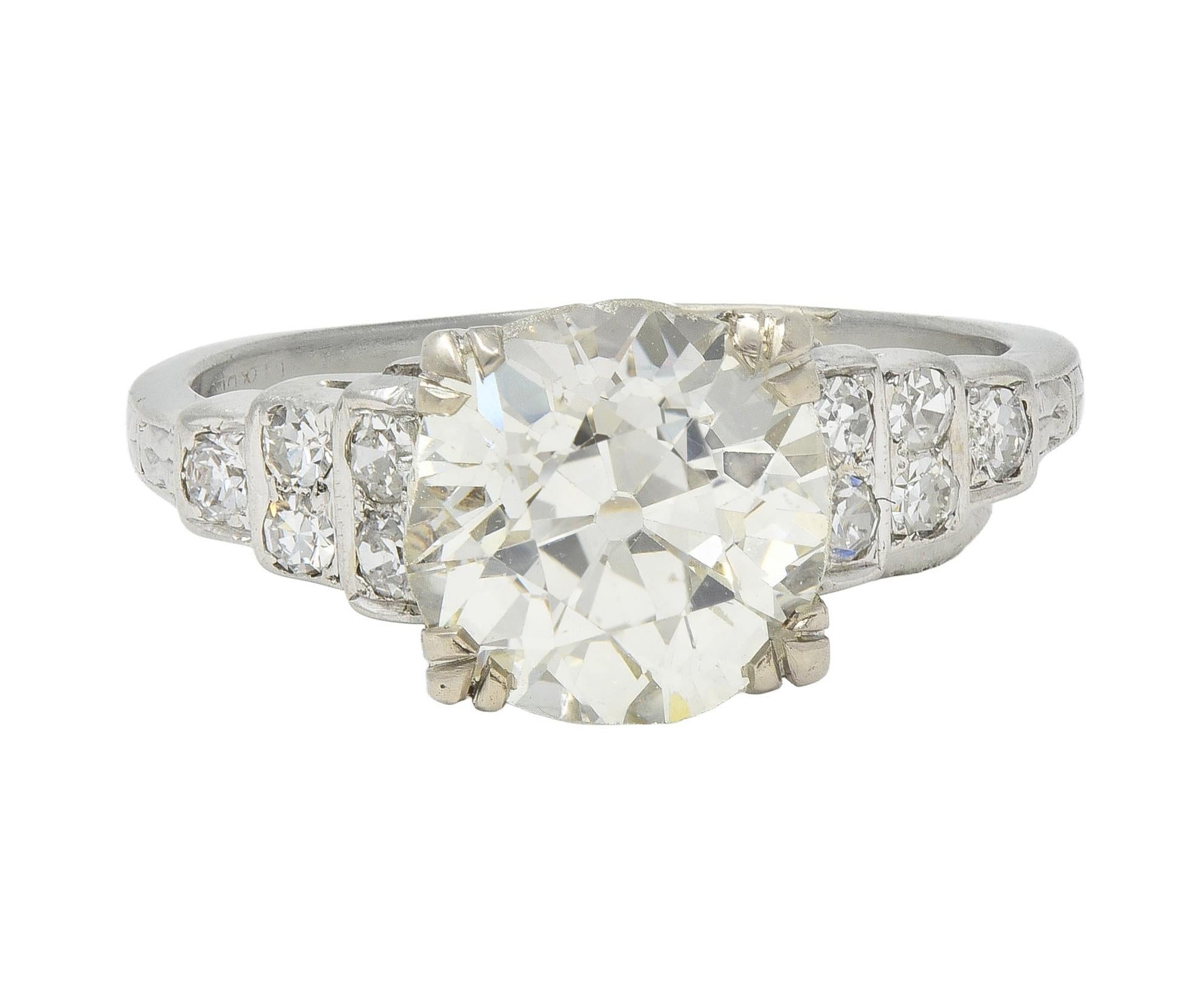 Art Deco 2.49 CTW Old Mine Cut Diamond Platinum Vintage Stepped Engage