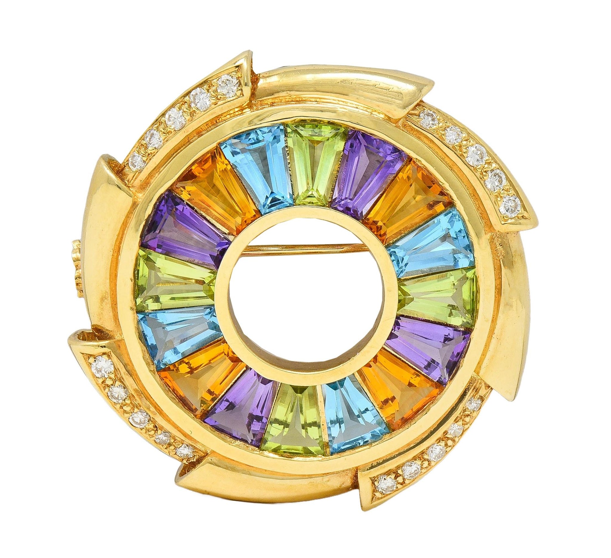 H.Stern 1980's Diamond Multi-Gem 18 Karat Yellow Gold Rainbow Pinwheel