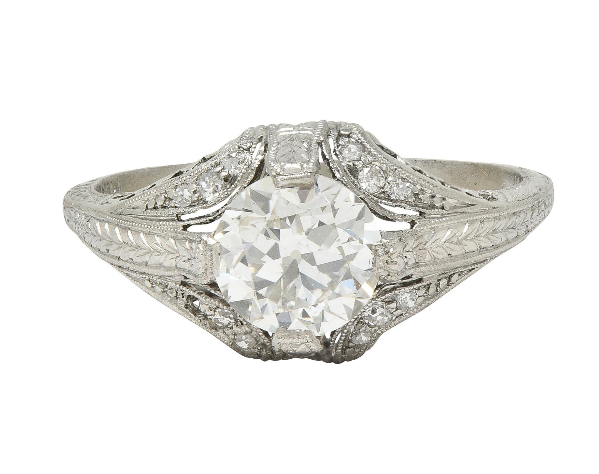 Art Deco 1.18 CTW Old European Diamond Platinum Antique Scrolling Enga