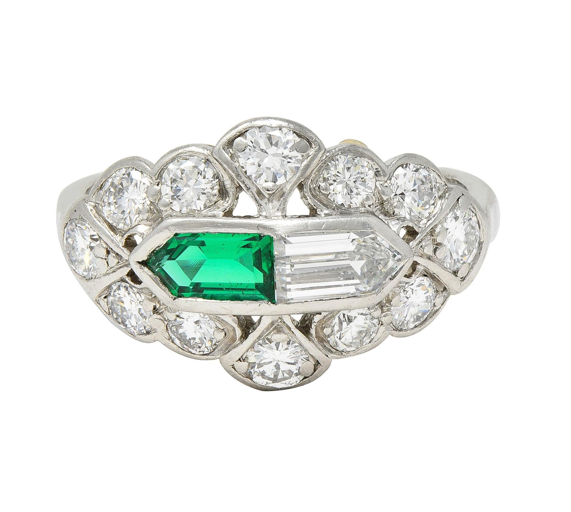 Birks Art Deco 1.20 CTW Emerald Diamond Platinum Cluster Vintage Dinne