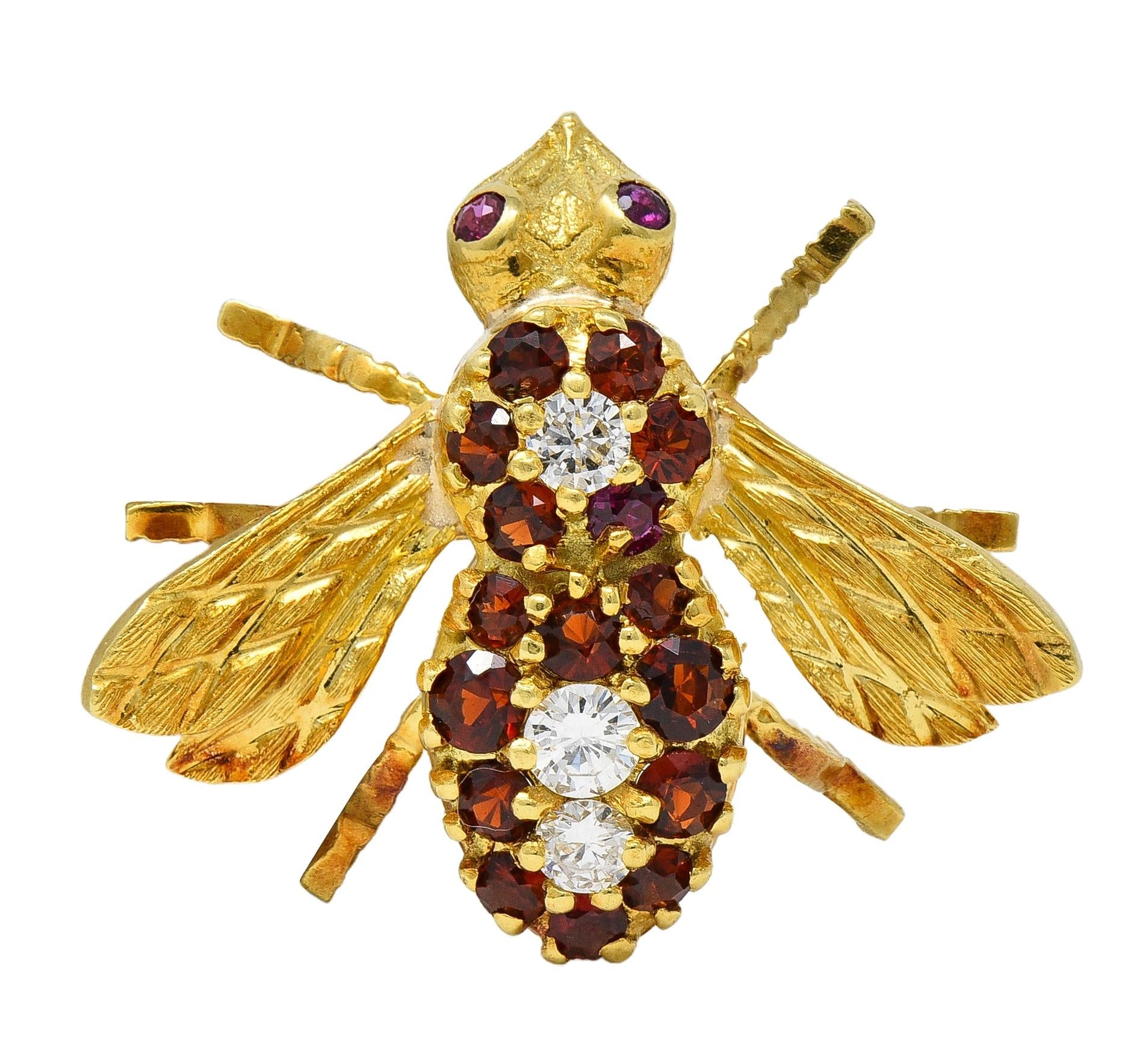 Rosenthal 1960's Diamond Ruby Citrine 18 Karat Yellow Gold Vintage Bee