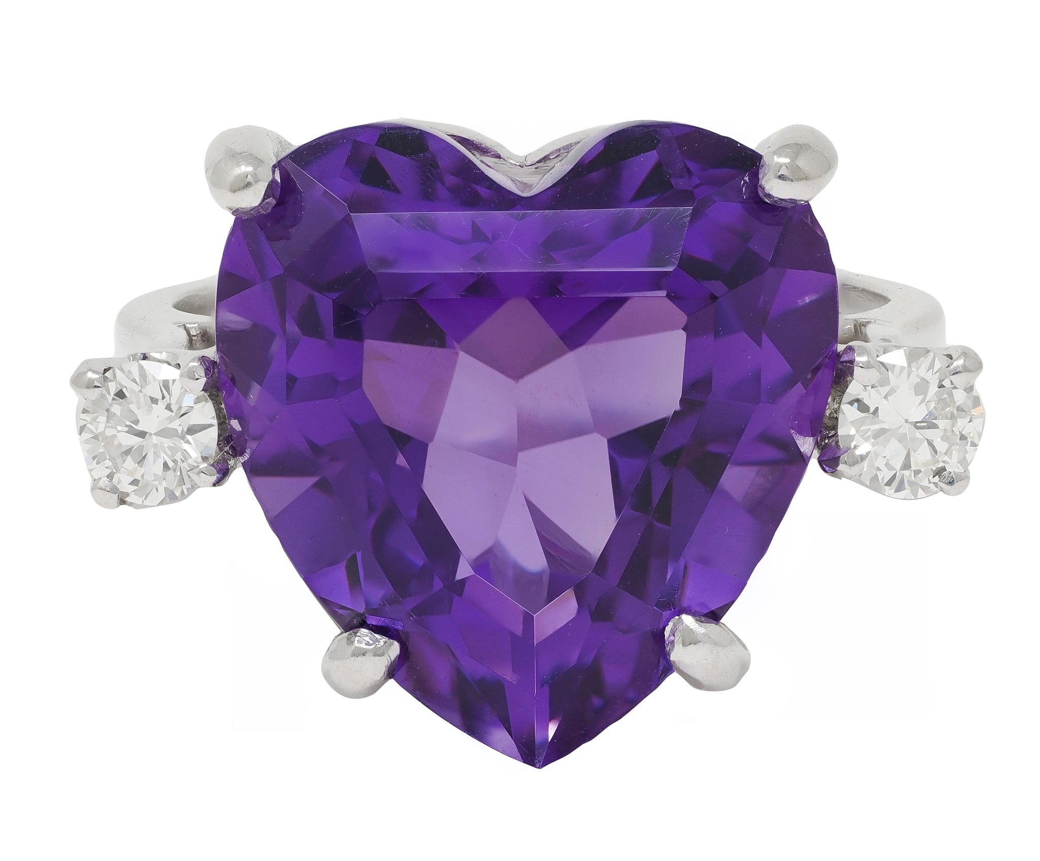 Felger Inc. 1940's Amethyst Diamond 14 Karat White Gold Vintage Heart