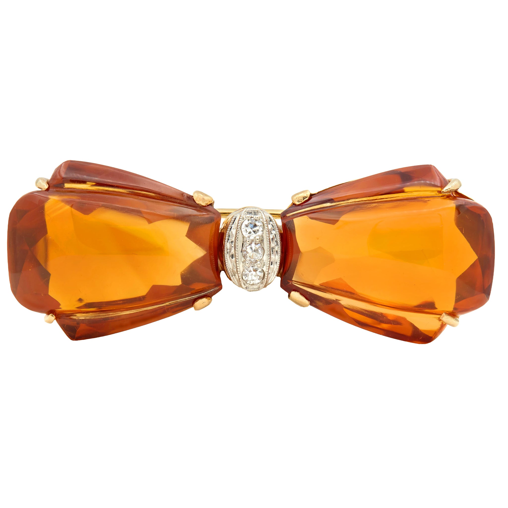 Art Deco Citrine Diamond 14 Karat Yellow Gold Platinum Vintage Bowtie