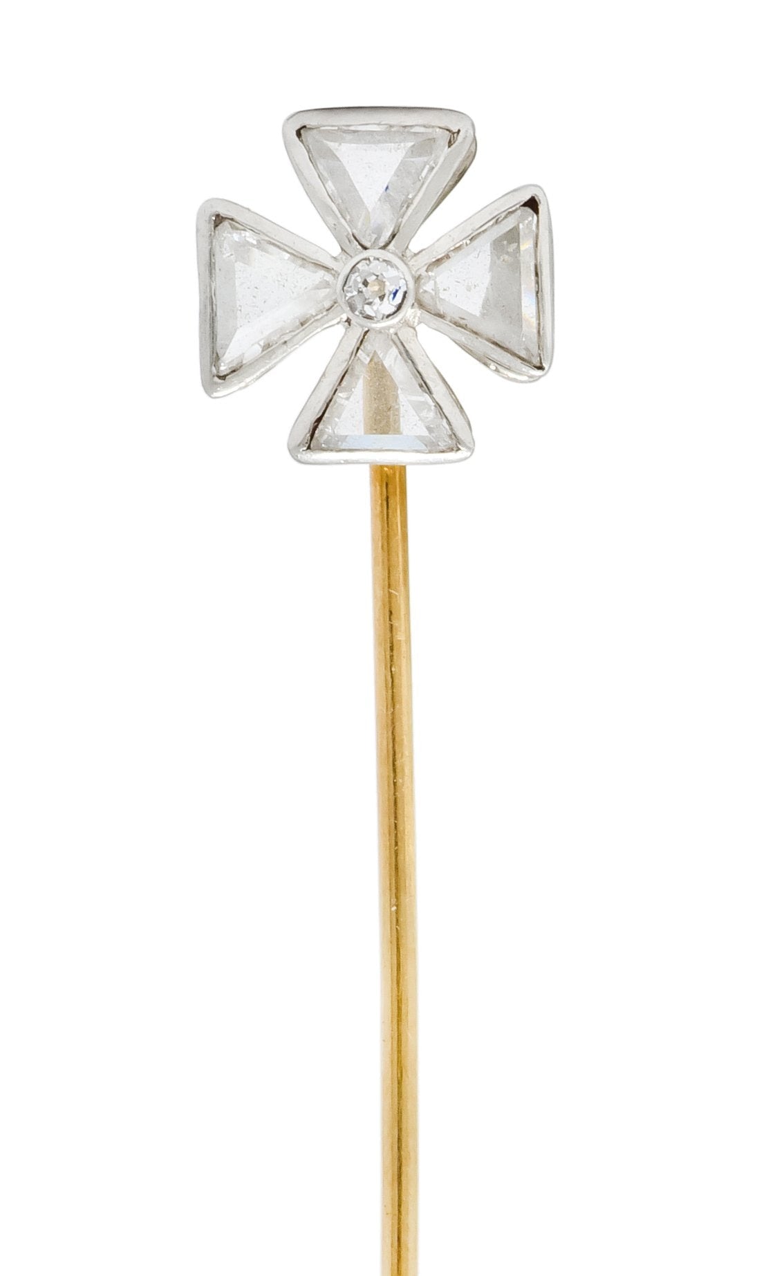 Edwardian Diamond Platinum-Topped 14 Karat Gold Maltese Cross Stickpin