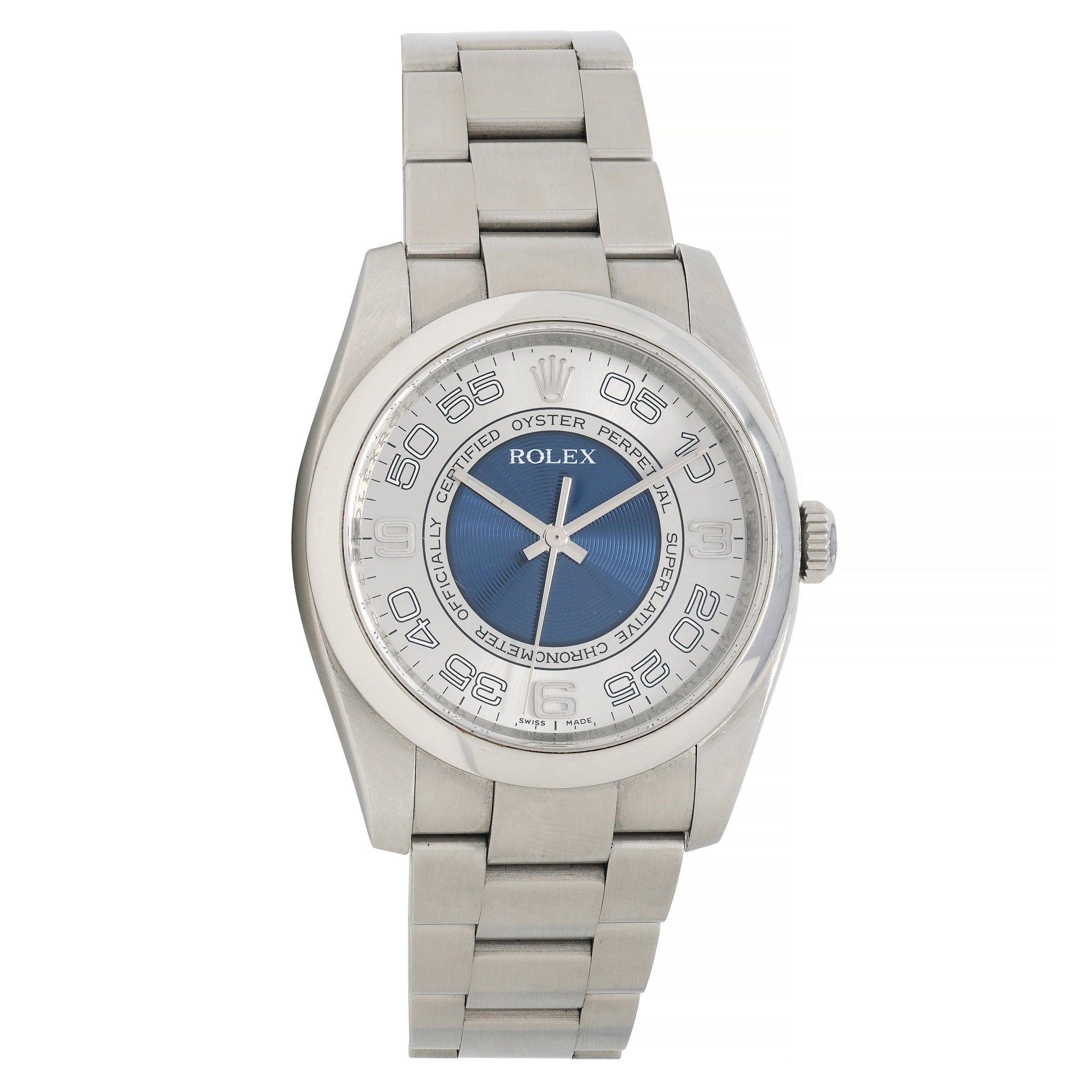 Rolex 36 Stainless Steel Oyster Perpetual Blue Silver Concentric 11600
