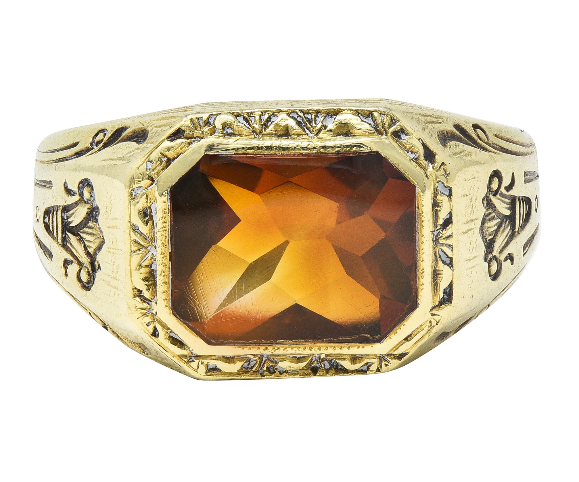 Axel Bros Art Deco Citrine 14 Karat Yellow Gold Lotus Antique Unisex S