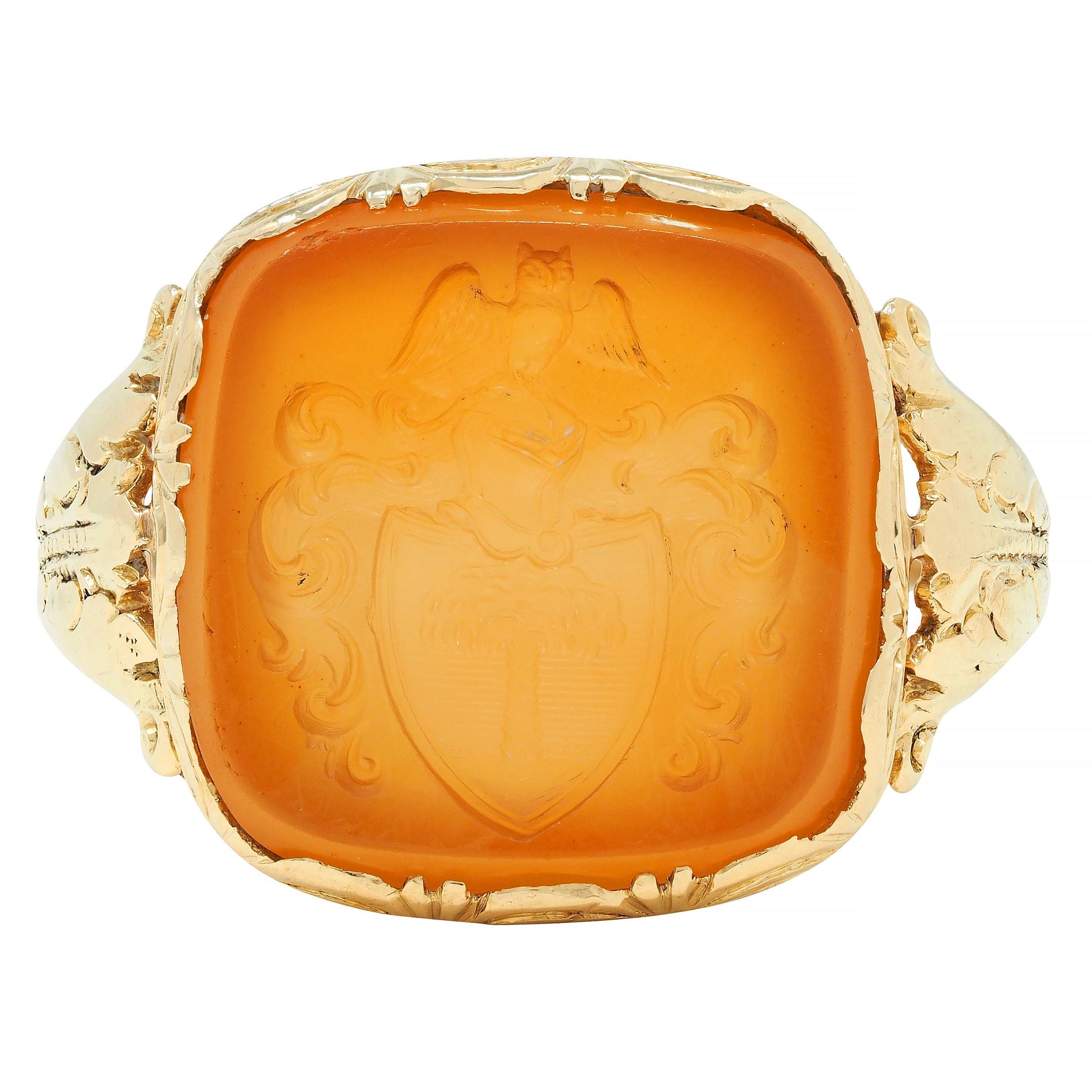 Victorian Citrine 14 Karat Yellow Gold Intaglio Antique Unisex Owl Sig