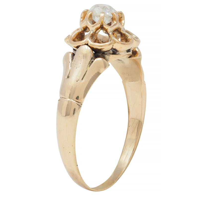 Victorian Old Mine Cut Diamond 14 Karat Gold Belcher Set Antique ...