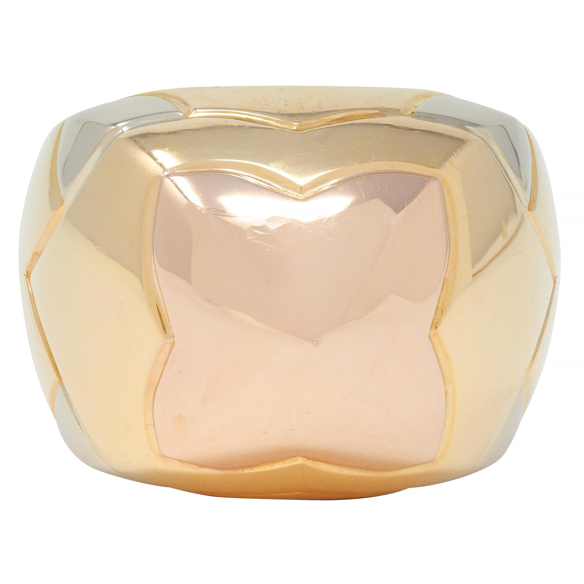 Bulgari French 18 Karat Tri-Colored Rose Yellow White Gold Pyramid Qua