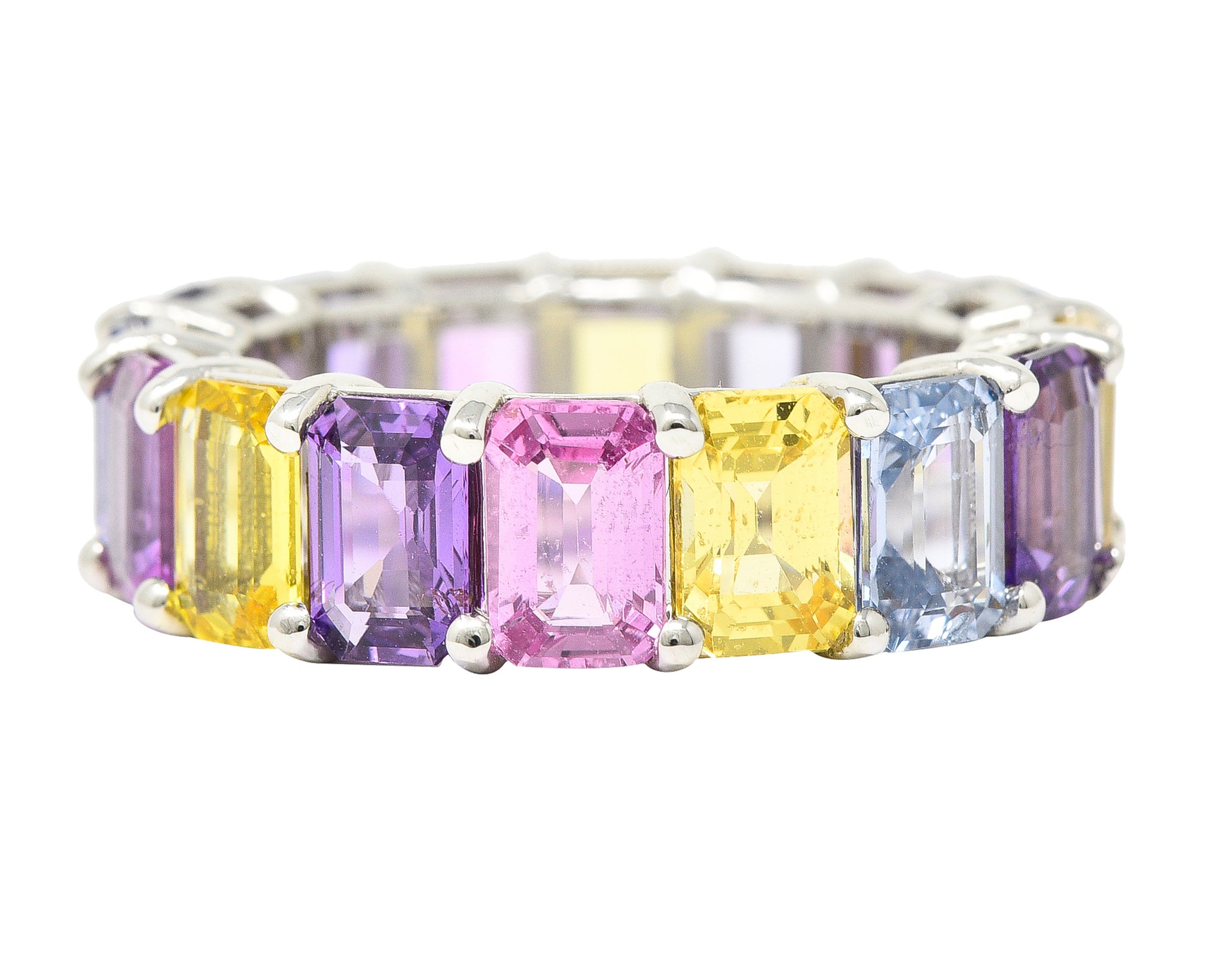 12.16 CTW Multi-Color Pink Purple Blue Emerald Cut Sapphire 18 Karat ...
