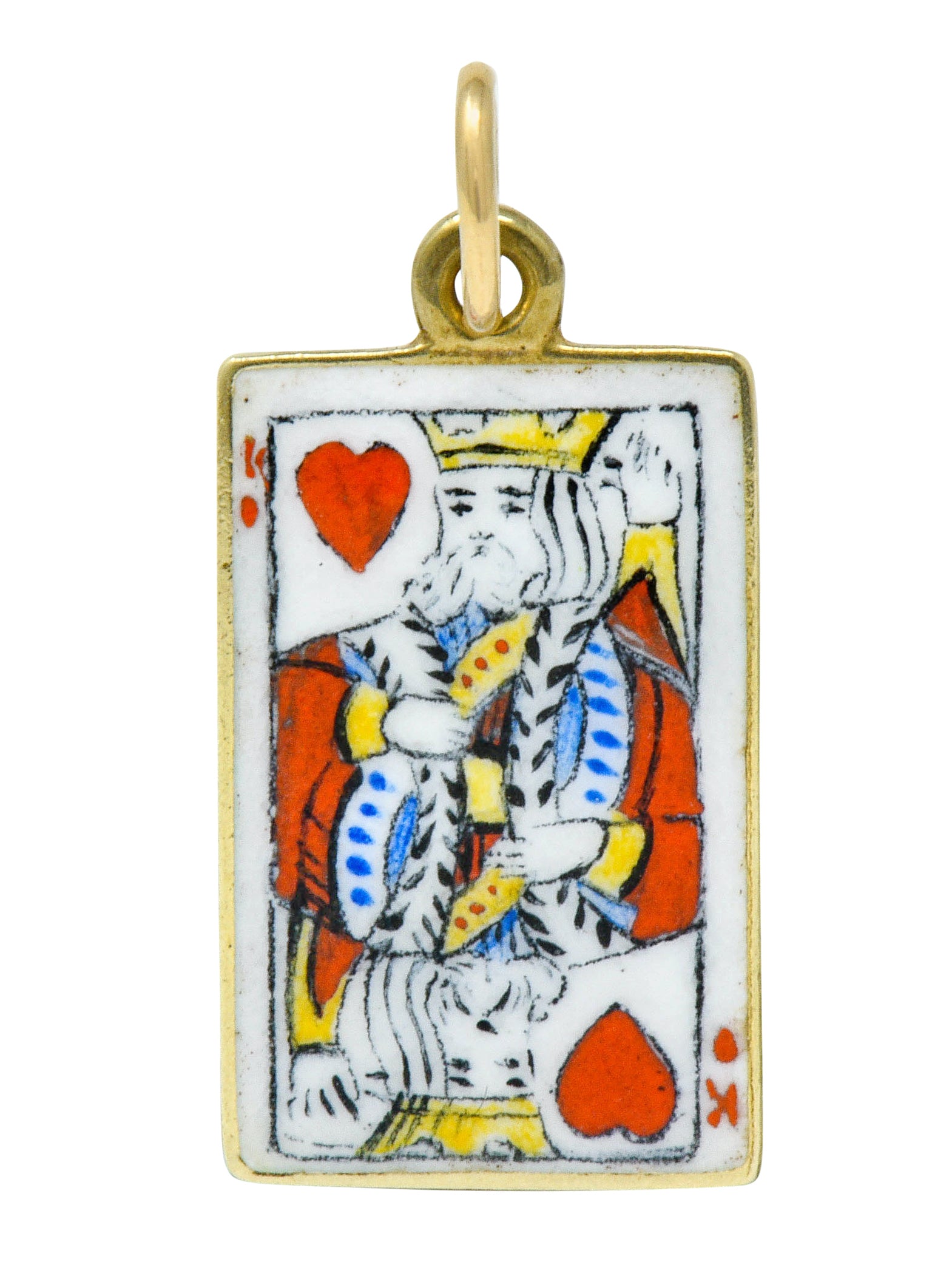 Art Nouveau Enamel 14 Karat Gold King Of Hearts Playing Card Charm ...