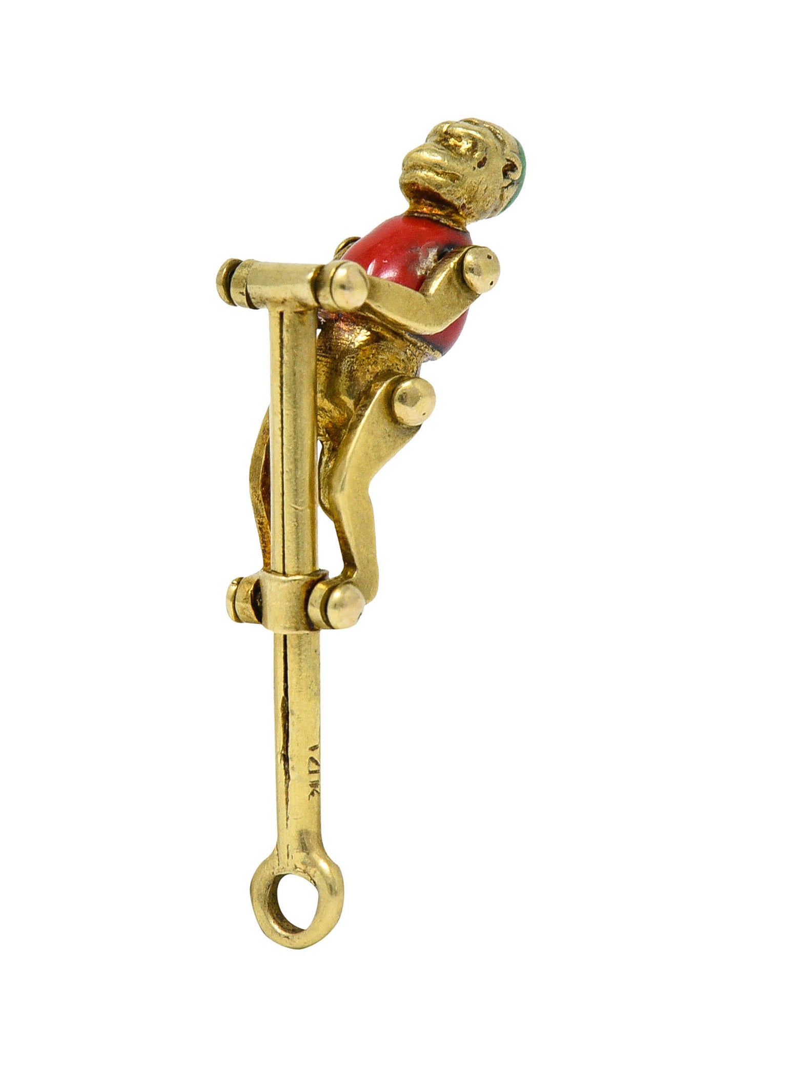 1940’s Retro Enamel 14 Karat Gold Articulated Circus Monkey Charm