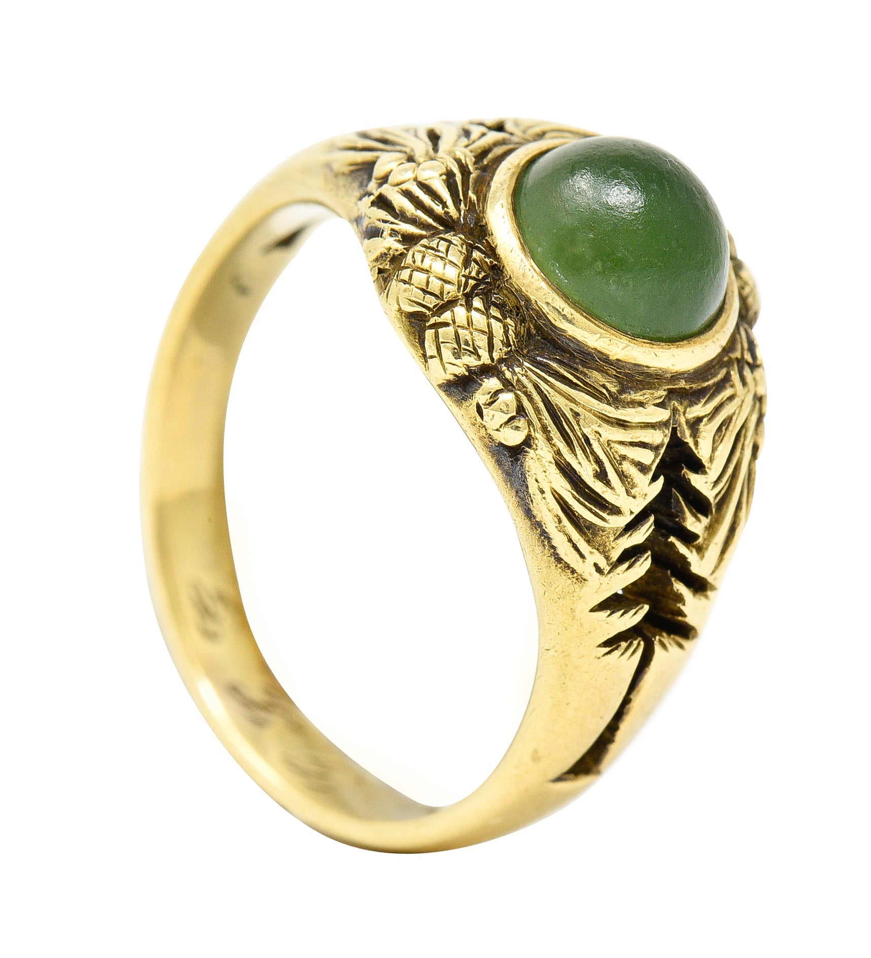 Frank Walter Lawrence Art Nouveau Jade Cabochon 14 Karat Yellow Gold ...