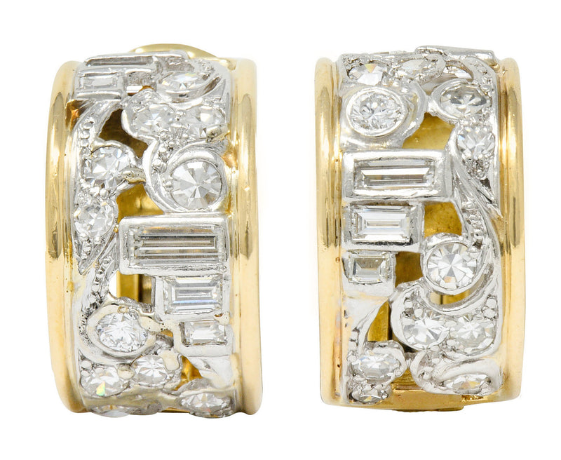 Wander France 2.00 CTW Diamond Platinum 18 Karat Gold J Hoop Earrings ...