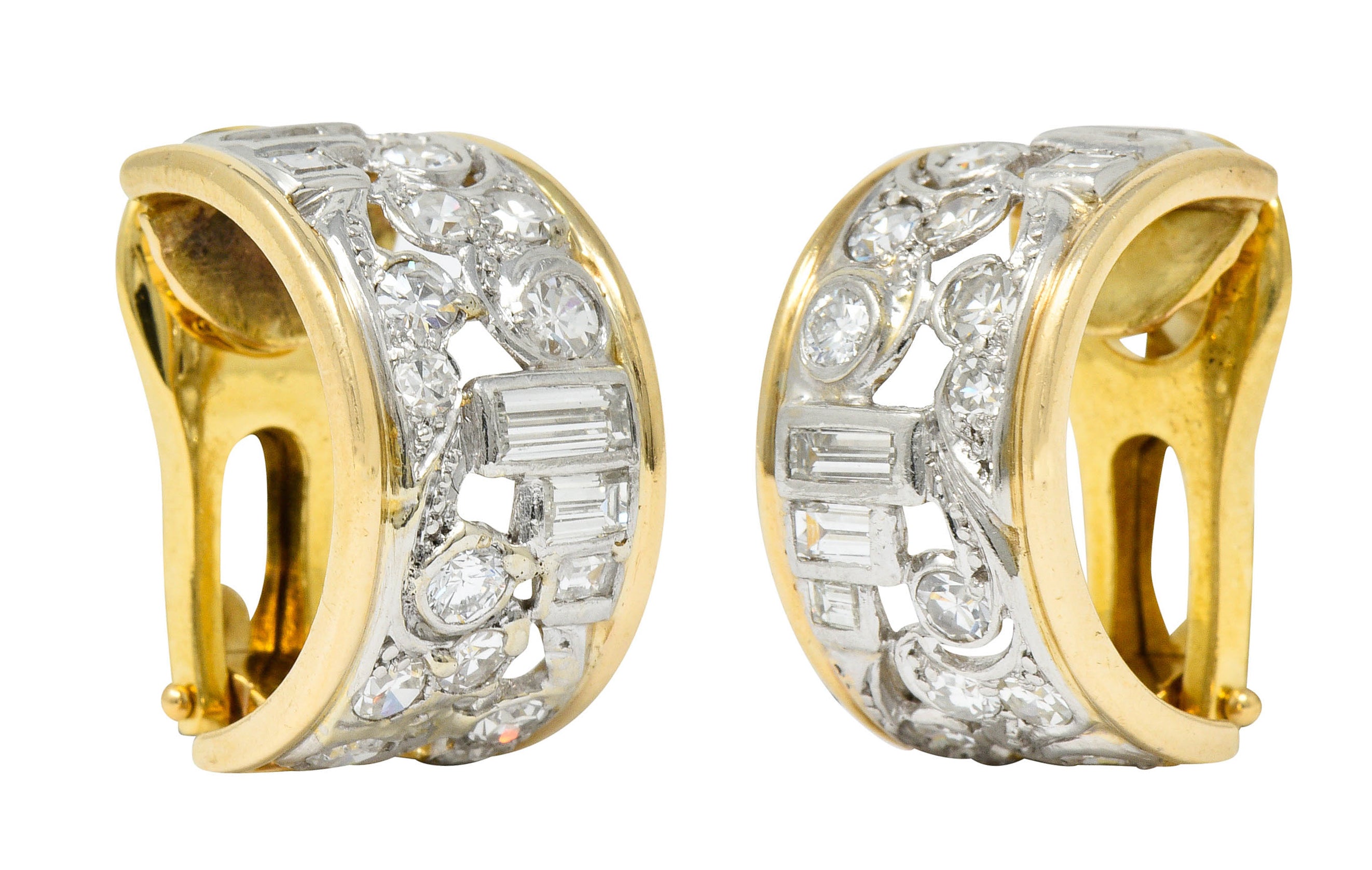 Wander France 2.00 CTW Diamond Platinum 18 Karat Gold J Hoop Earrings ...